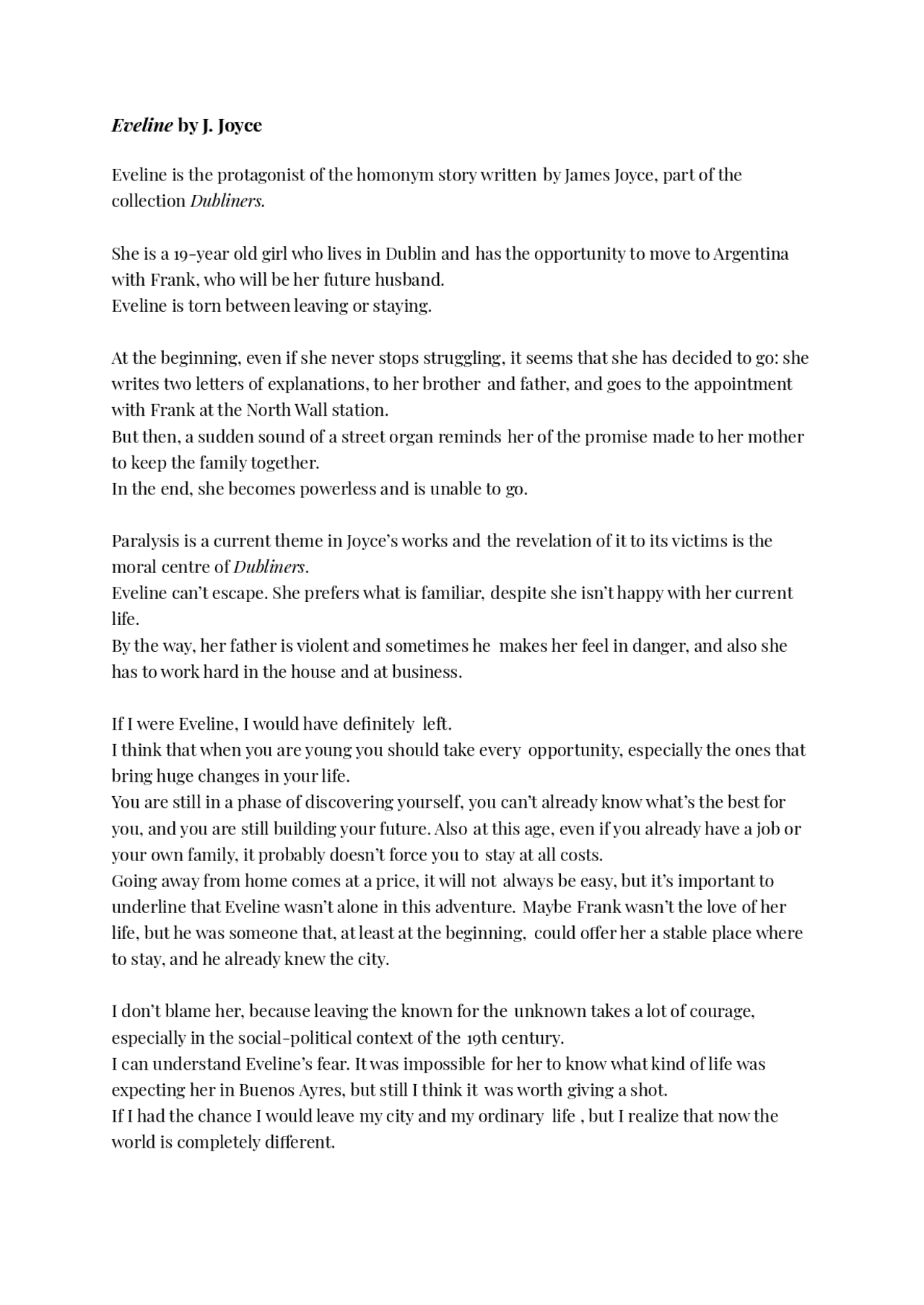 essay : Eveline (Dubliners by James Joyce) | Guide, Progetti e Ricerche ...