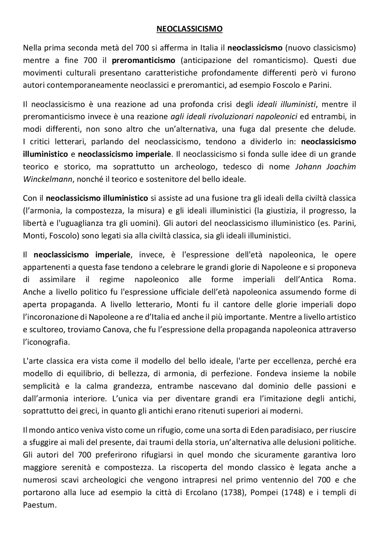 Appunti Sul Neoclassicismo Docsity