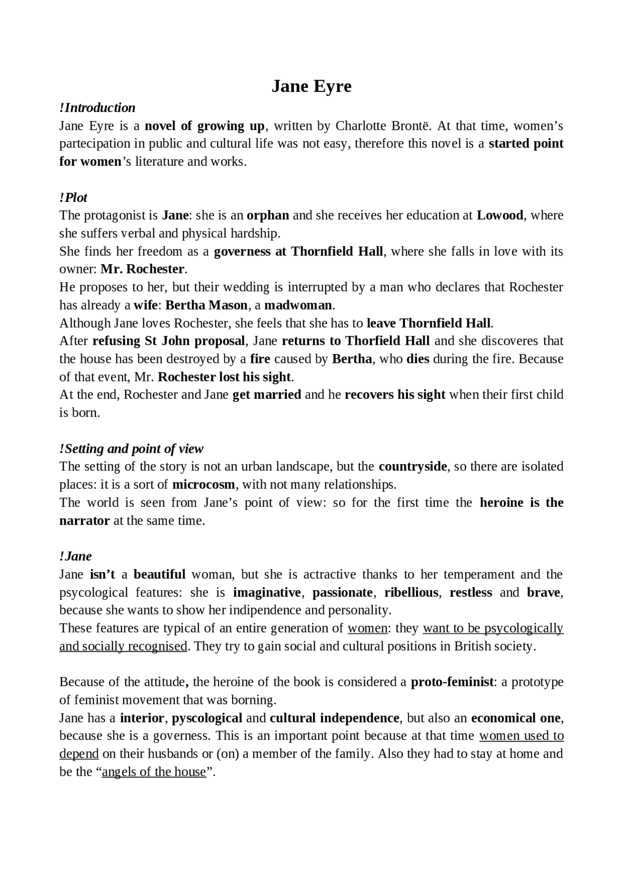 Jane Eyre Novel By Charlotte Bronte Docsity