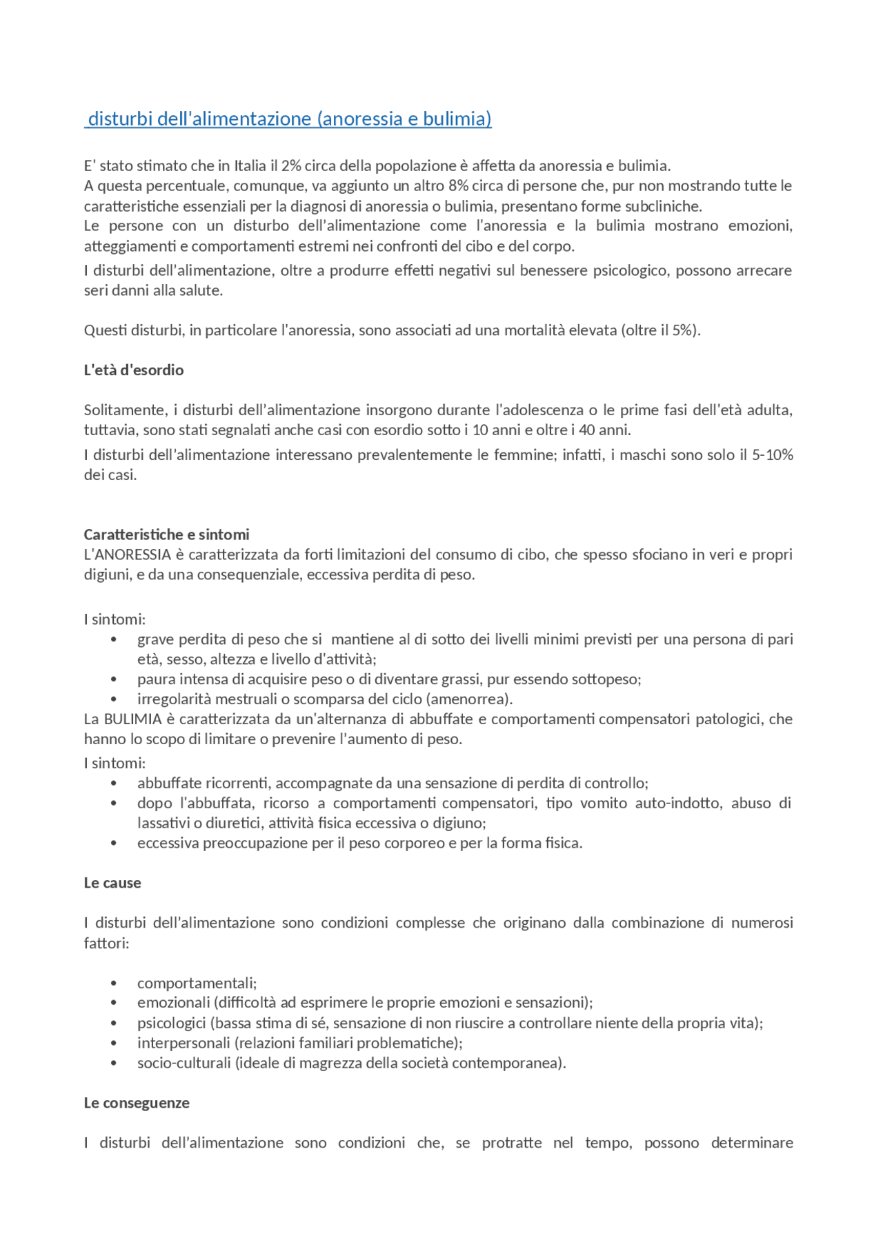 Anoressia E Bulimia Malattie Docsity