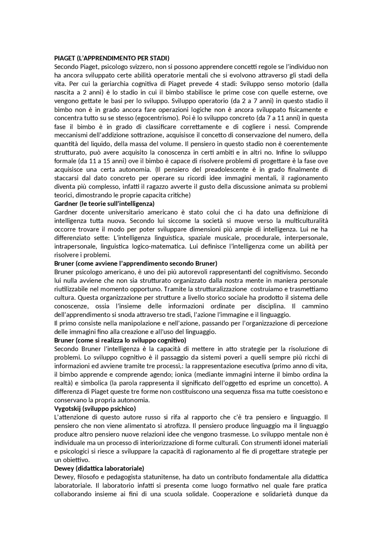 Piaget Lapprendimento Per Stadi Docsity