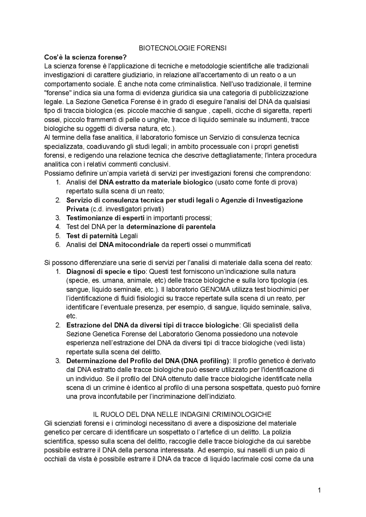 Biotecnologie Forensi Docsity