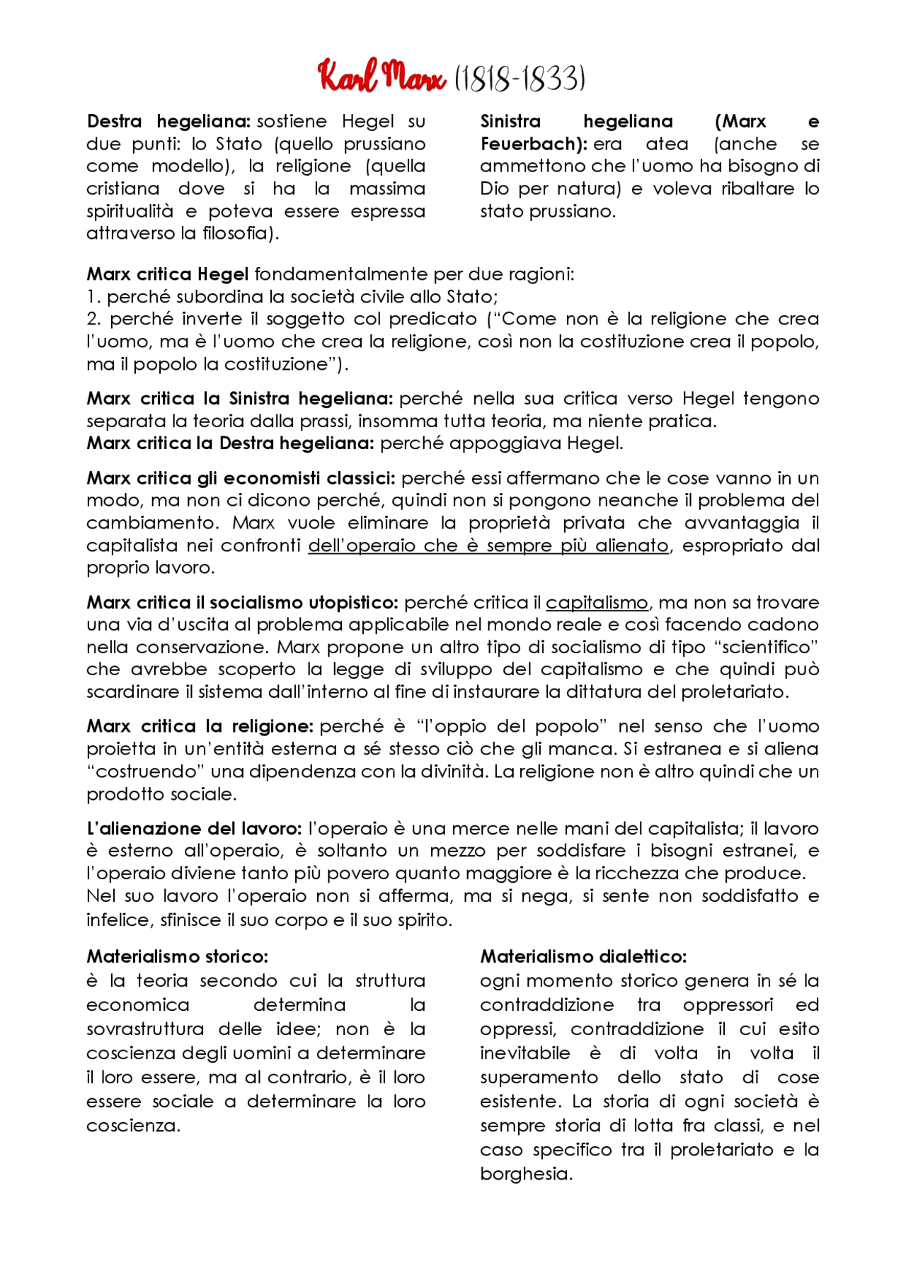 Sintesi Semplice Ed Efficace Marx Docsity