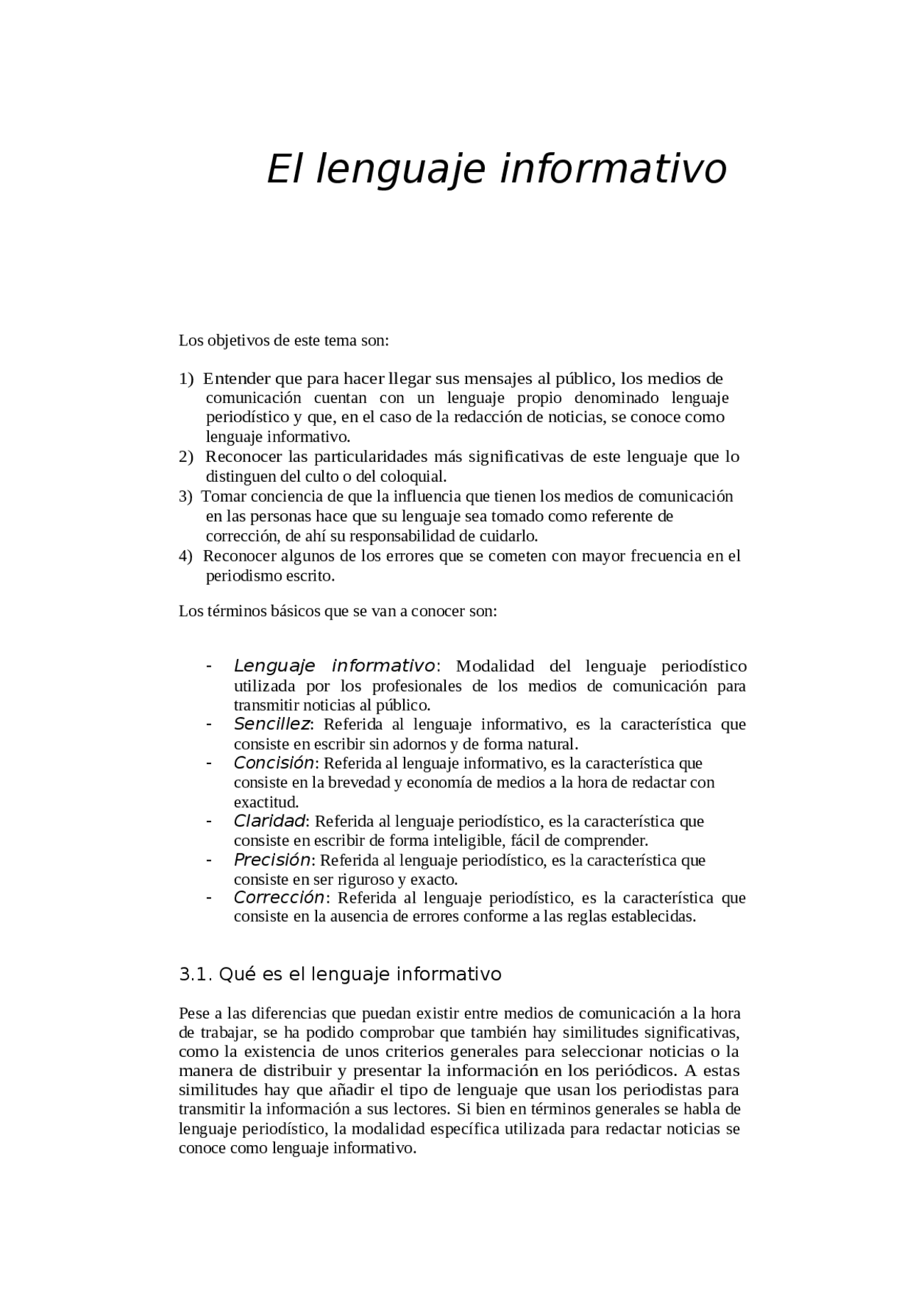 El lenguaje informativo - Docsity
