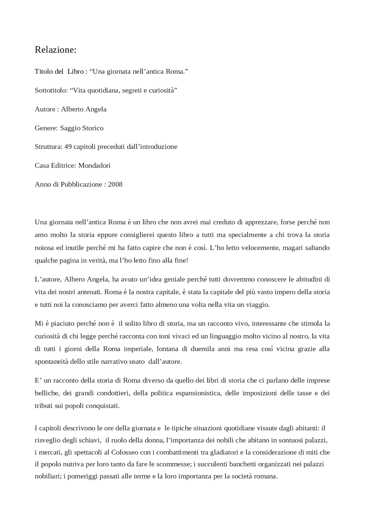 Sintesi E Relazione Del Romanzo Una Giornata Nellantica Roma Docsity