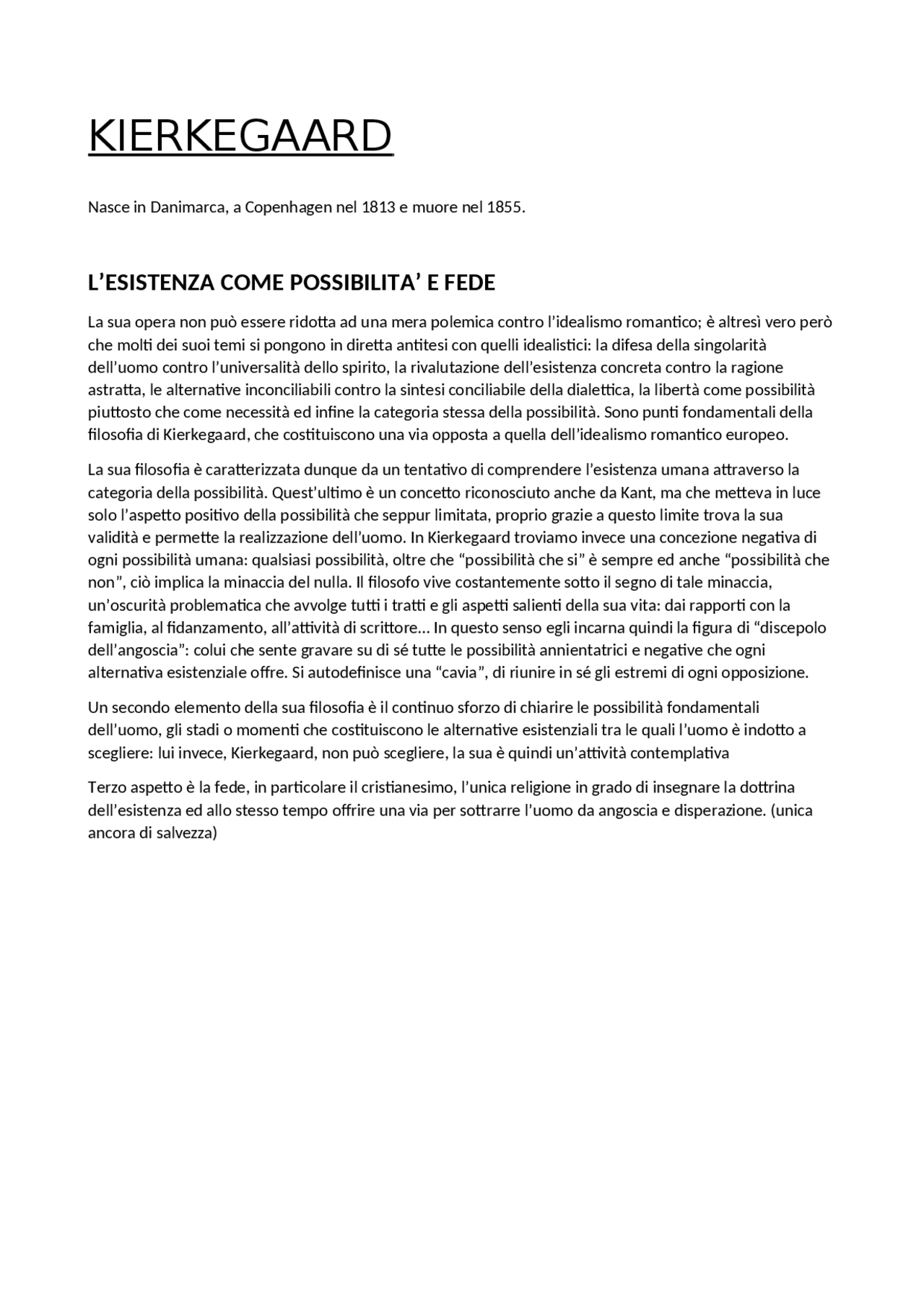 Appunti Kierkegaard Filosofia V Anno Docsity