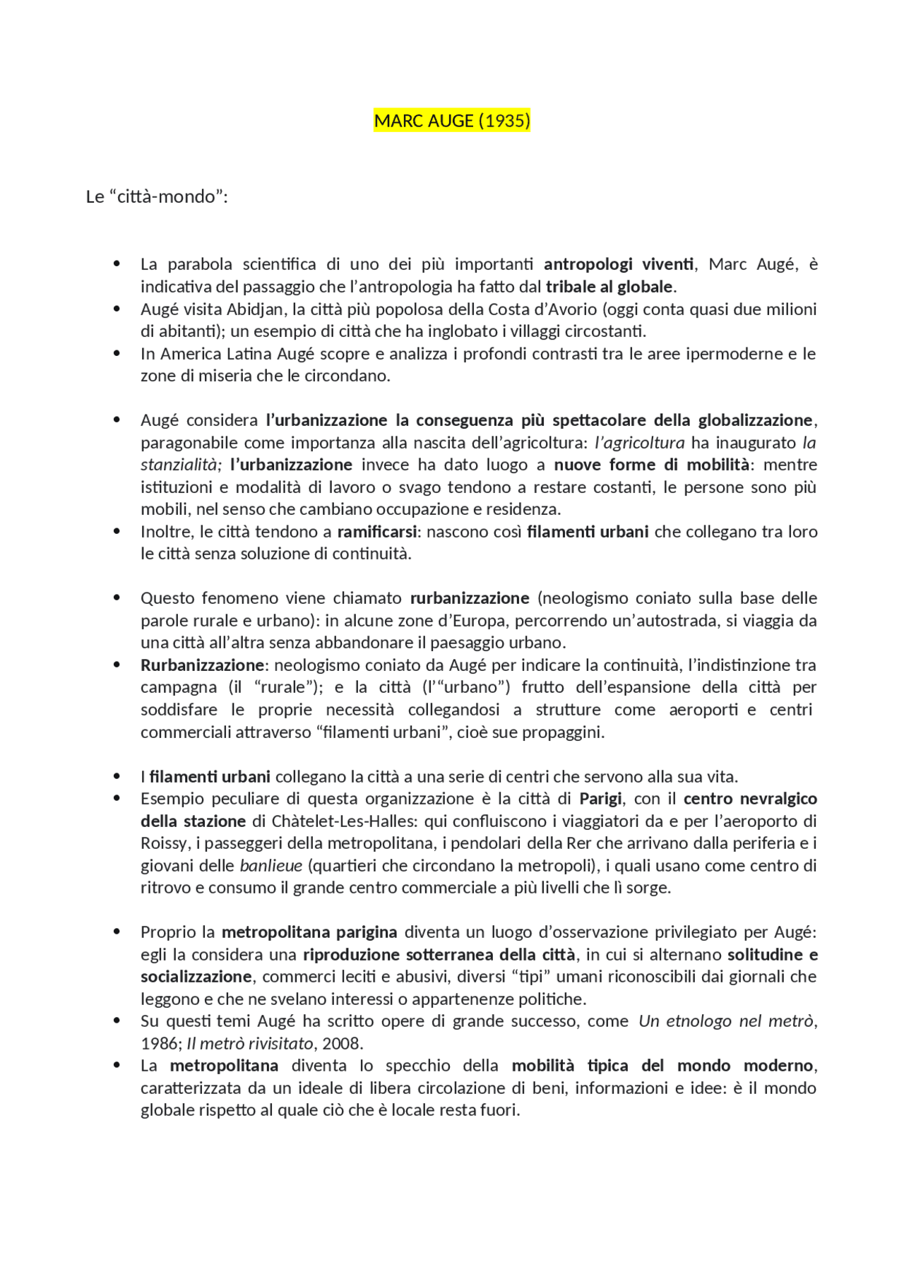 Appunti Completi Marc Augè Docsity