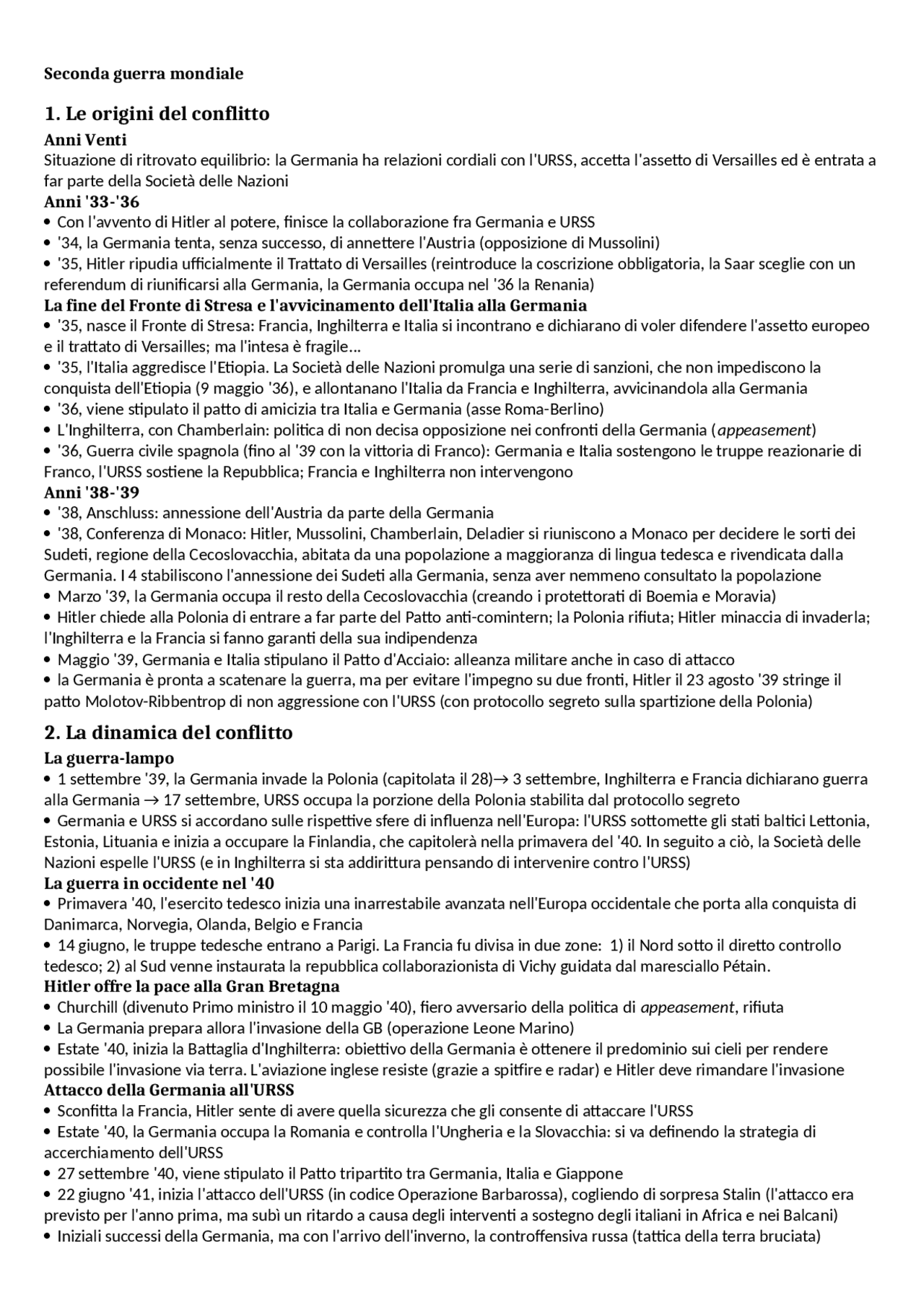 Seconda Guerra Mondiale Schema Docsity
