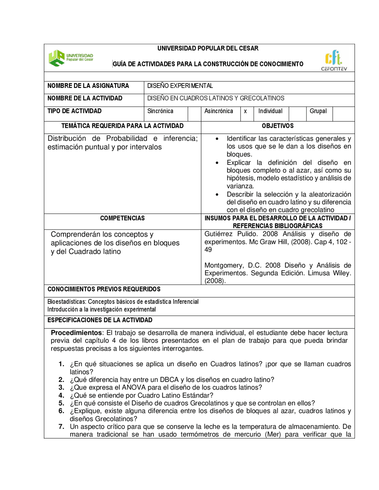 Taller de diseño experimental | Ejercicios de Diseño | Docsity