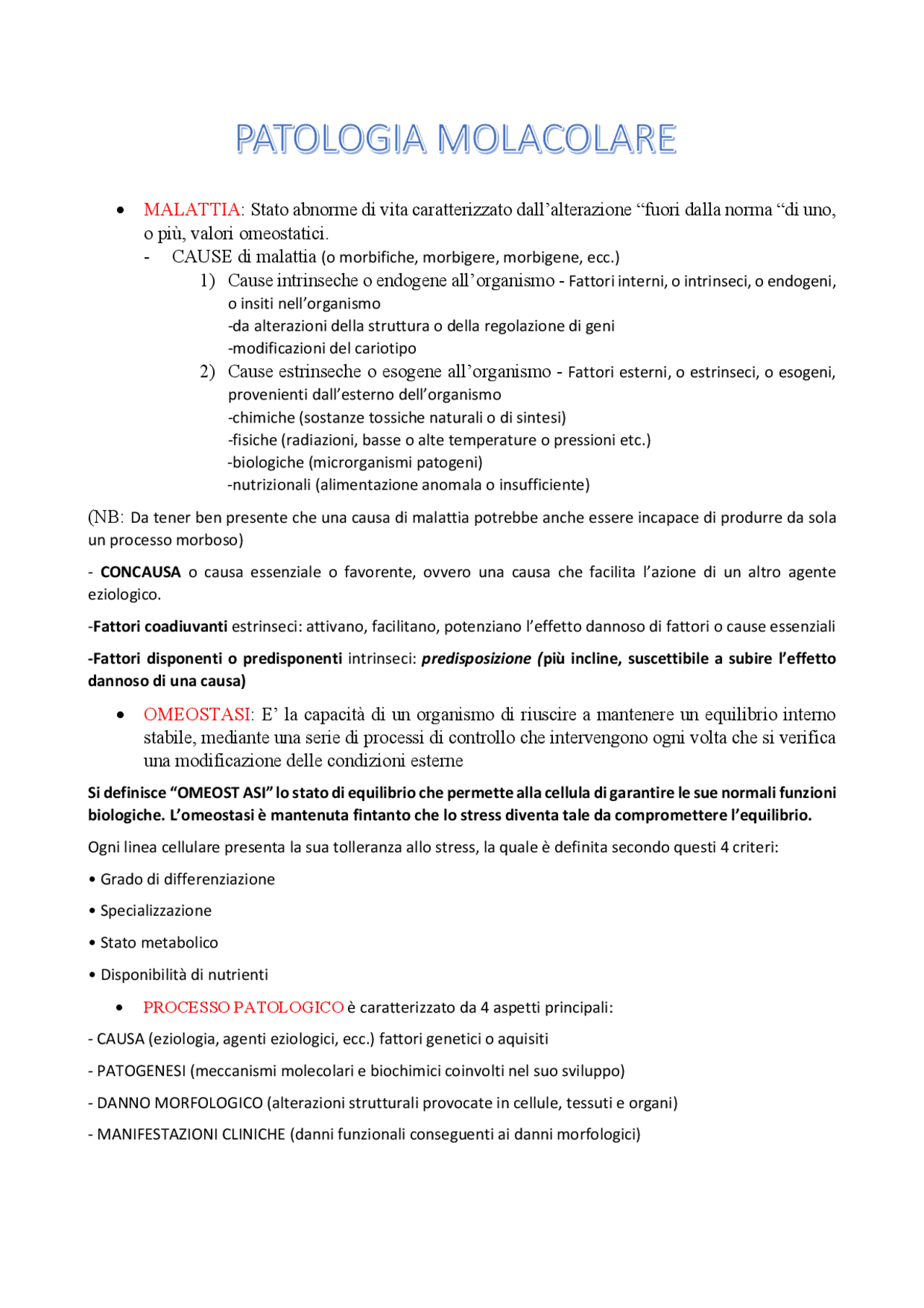 Patologia Molecolare Docsity