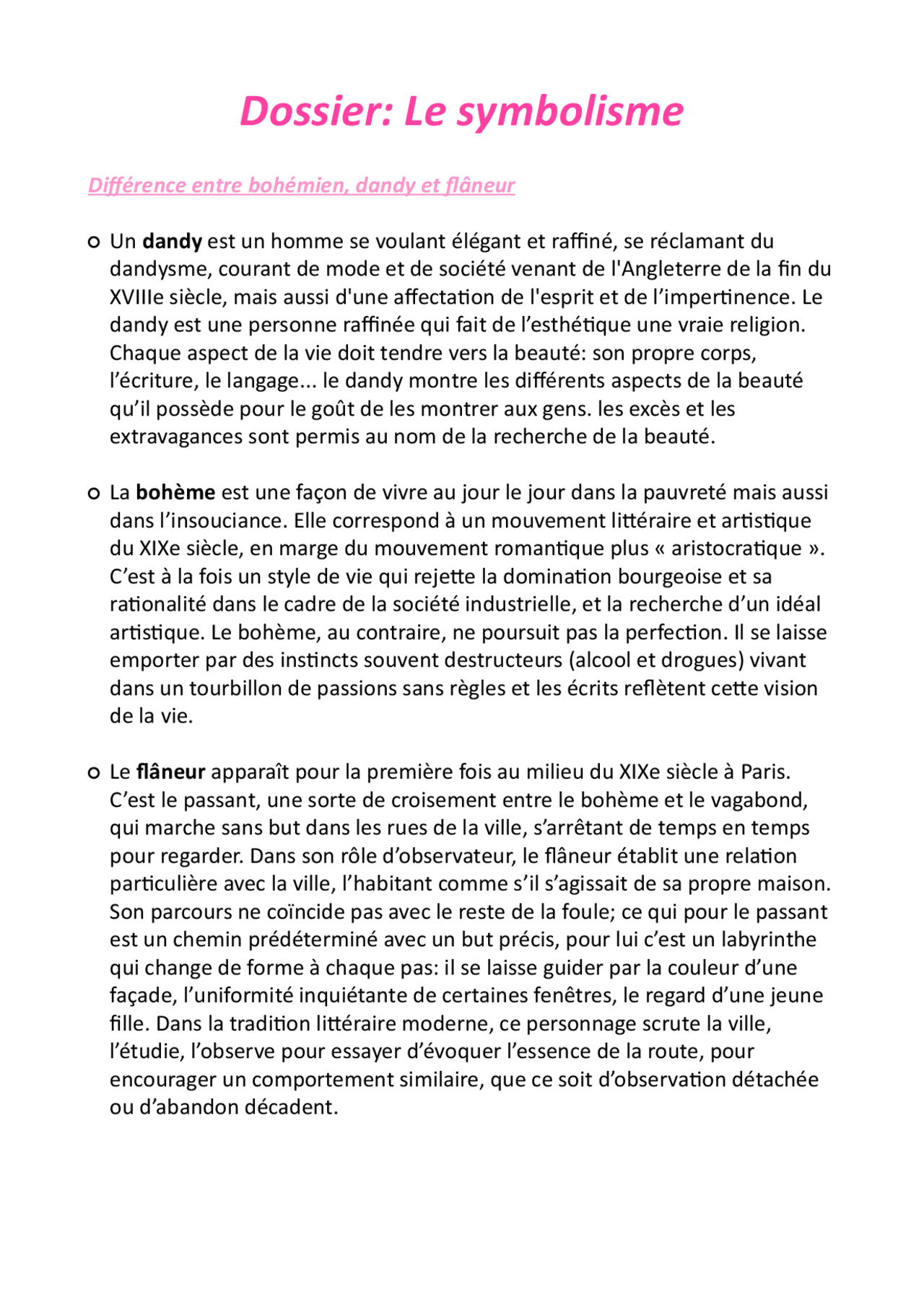 Appunti Semplici E Completi In Francese Sul Simbolismo Docsity