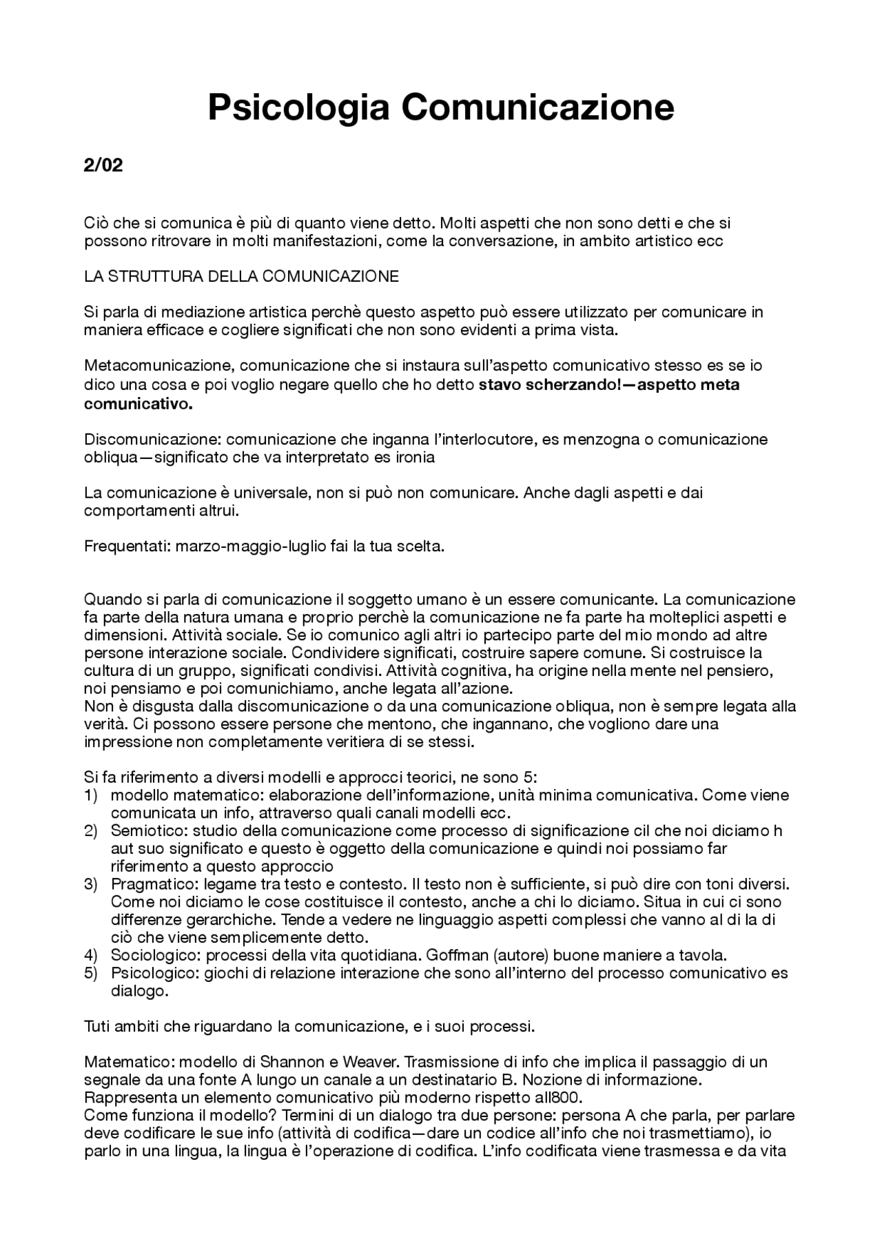 Appunti E Slide Psicologia Della Comunicazione Docsity