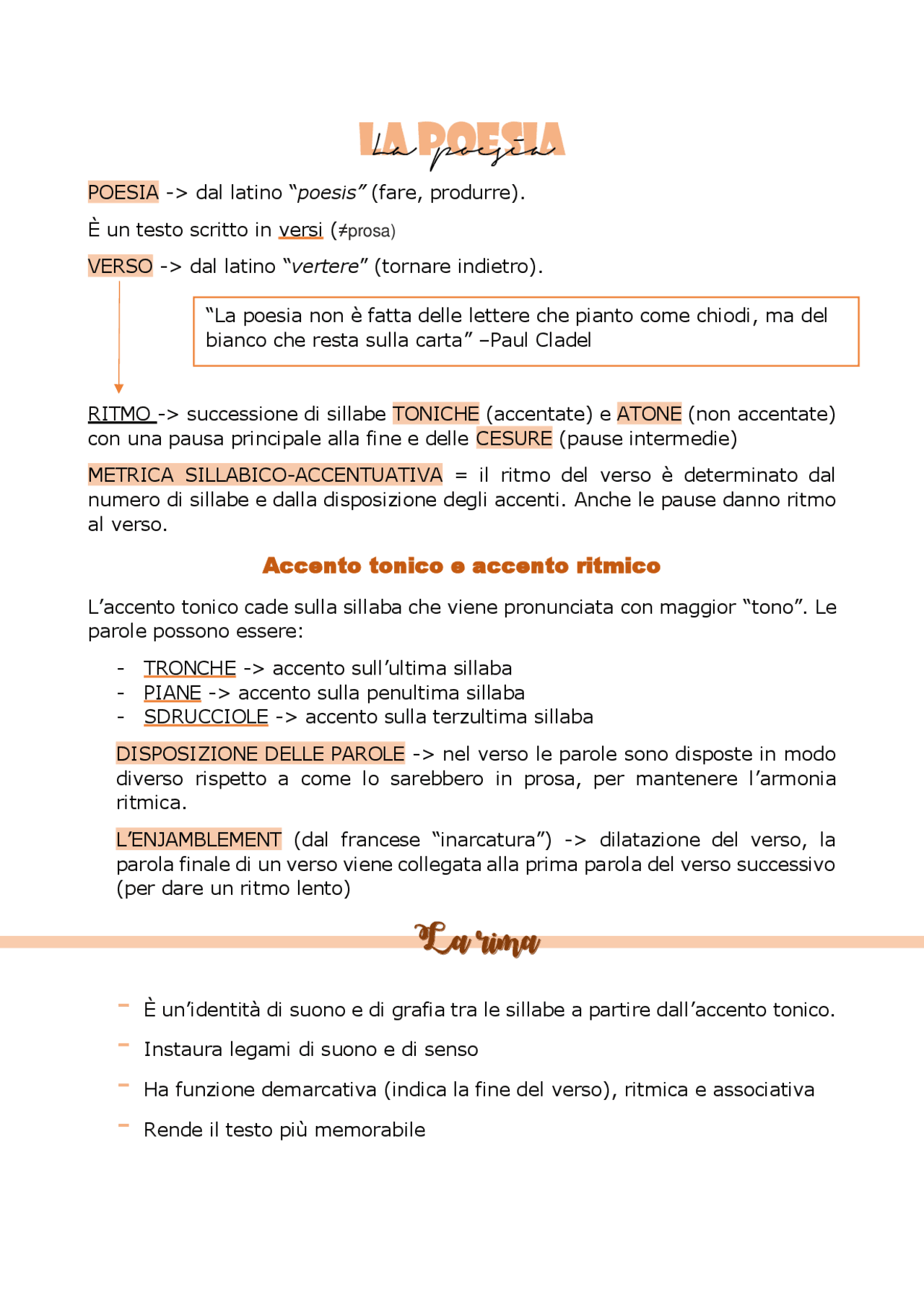 Sintesi Semplice Ed Efficace Sulla Poesia Docsity