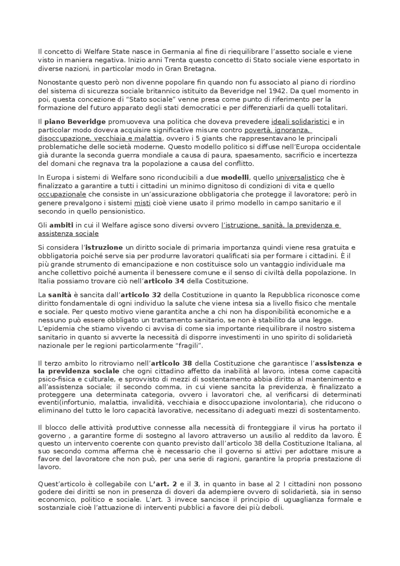 Welfare Scienze Umane E Diritto Economia Docsity