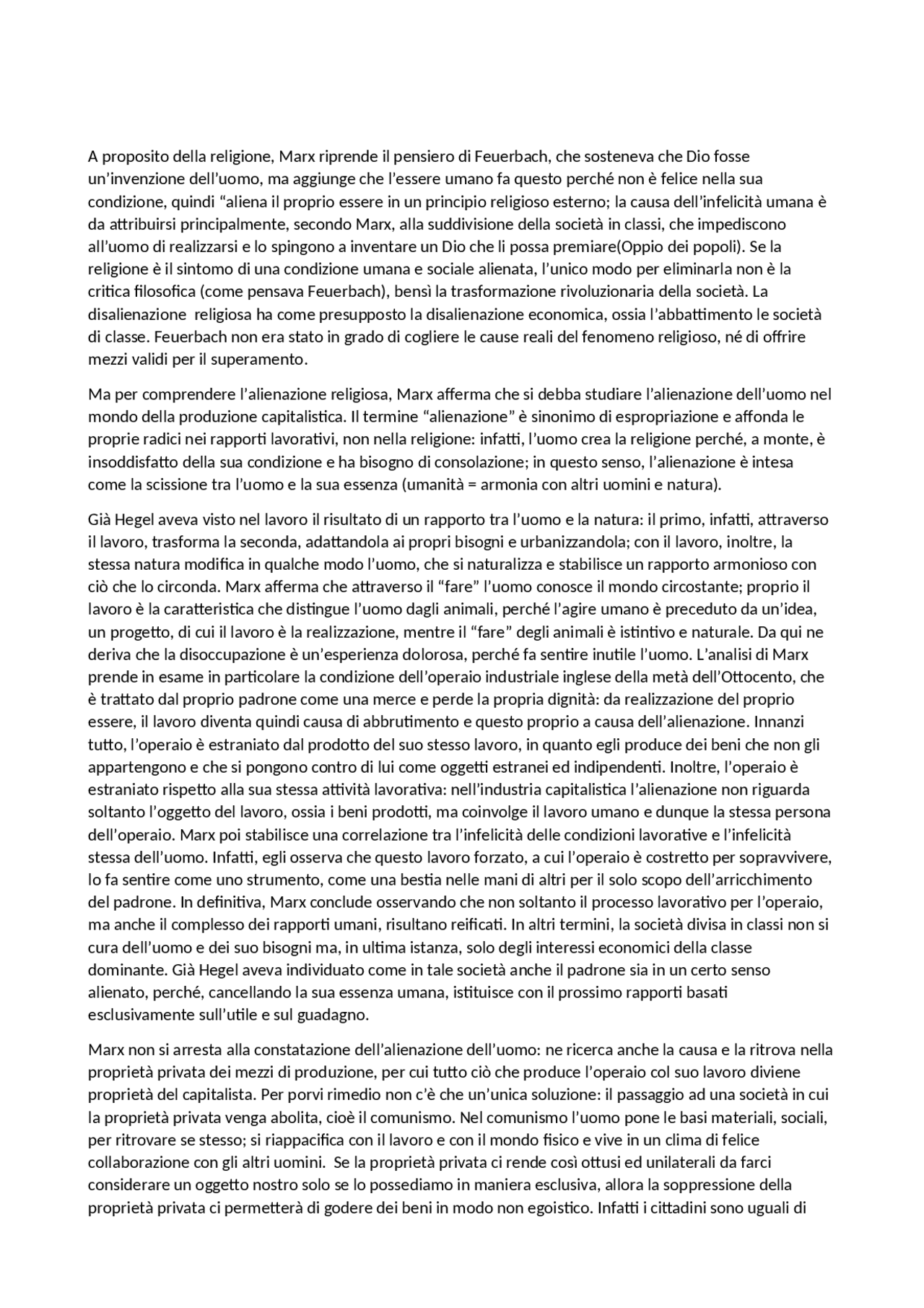Marx riassunto(alienazione e materialismo storico) - Docsity