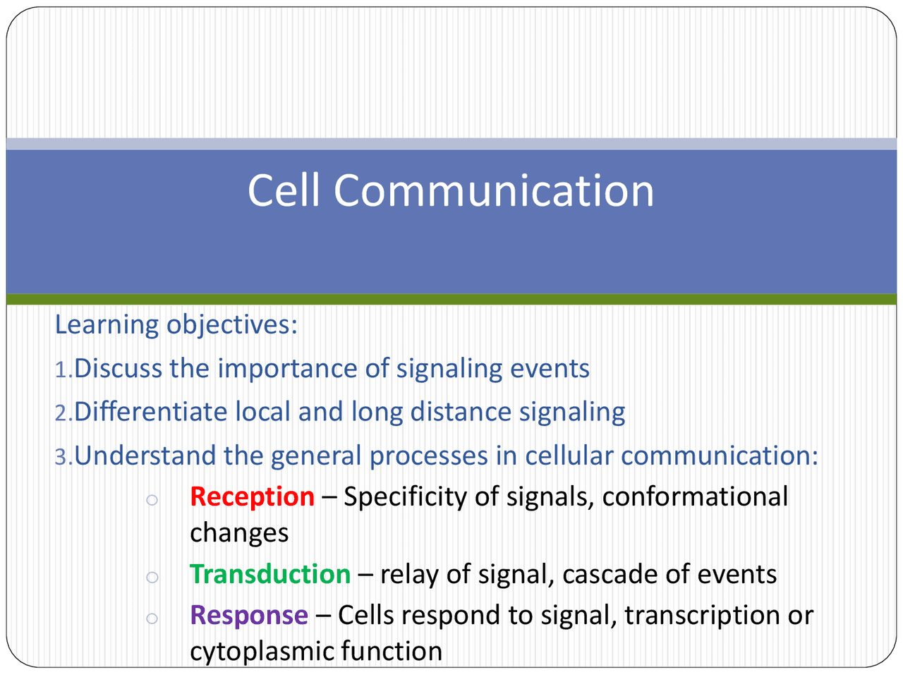 Cell Communication and Cell Signalling - Docsity