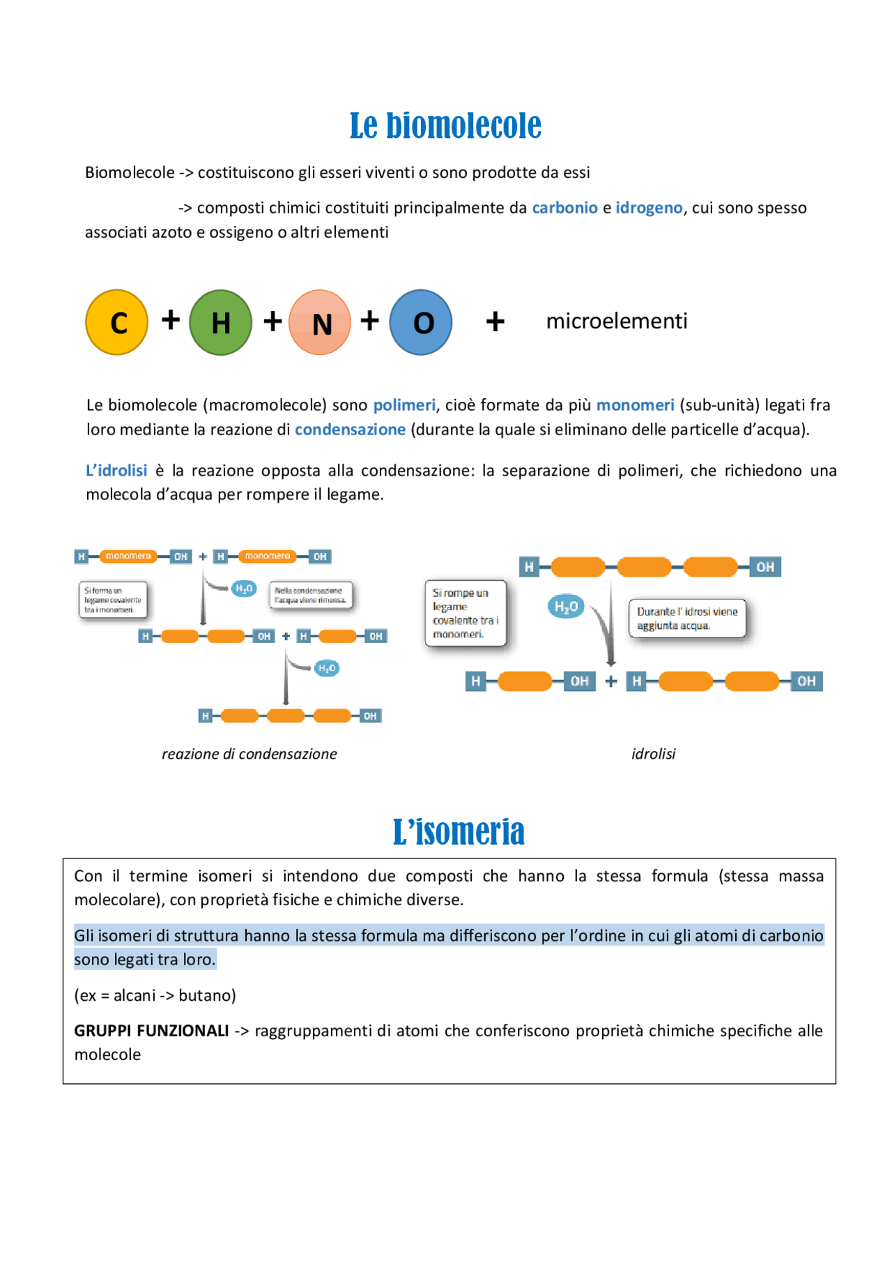 Sintesi Semplice Sulle Biomolecole Docsity