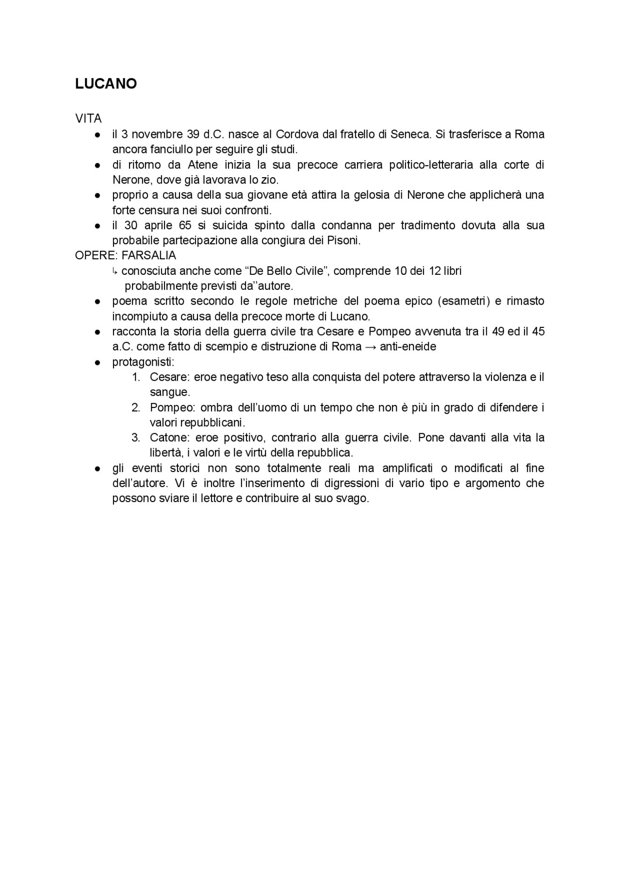 Sintesi Vita E Opere Lucano Docsity