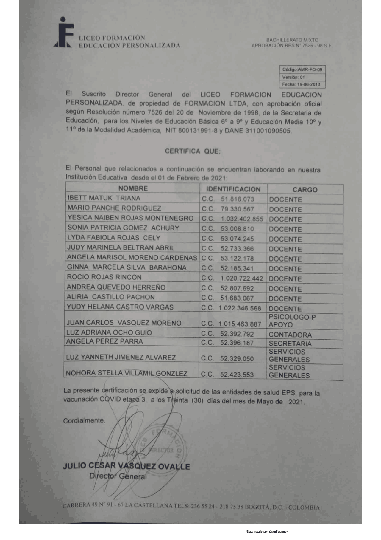 Certificación ejemplo - Docsity