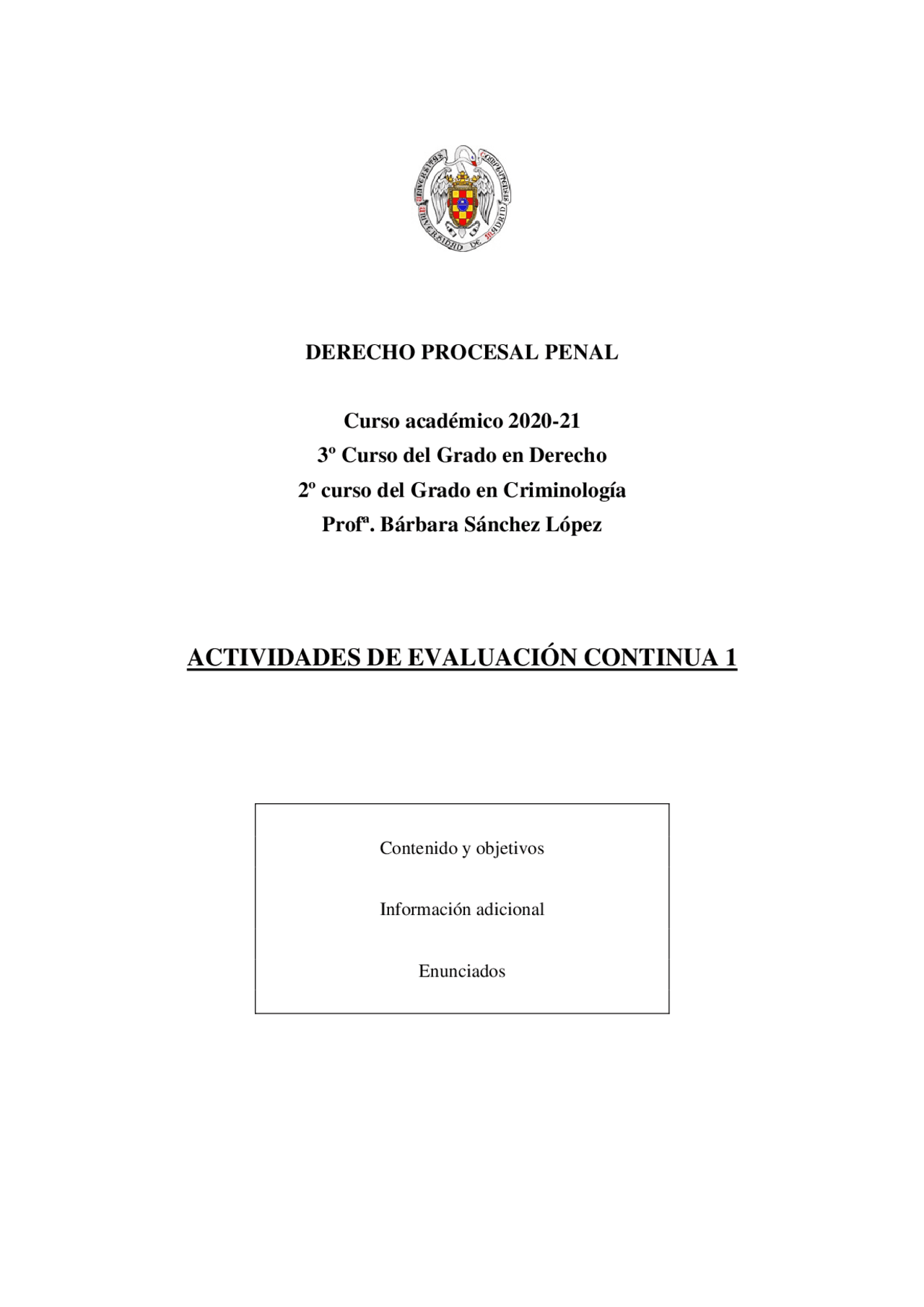Ejercicios Procesal Penal Ejercicios De Derecho Procesal Penal Docsity