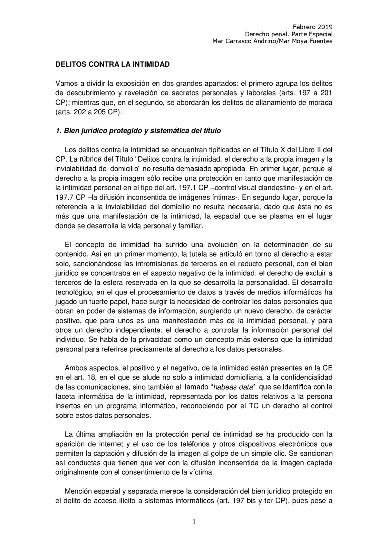 DELITOS CONTRA LA INTIMIDAD - Docsity