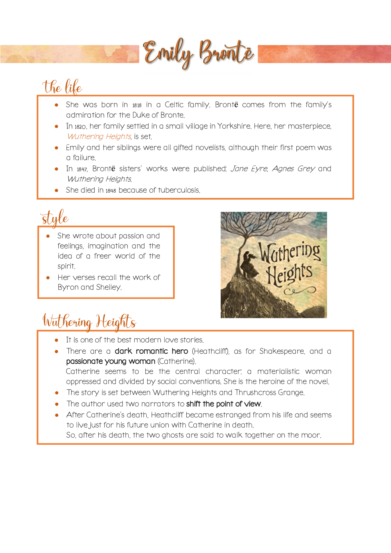 Sintesi Di Inglese Semplice Ed Efficace Su Emily Bronte Docsity