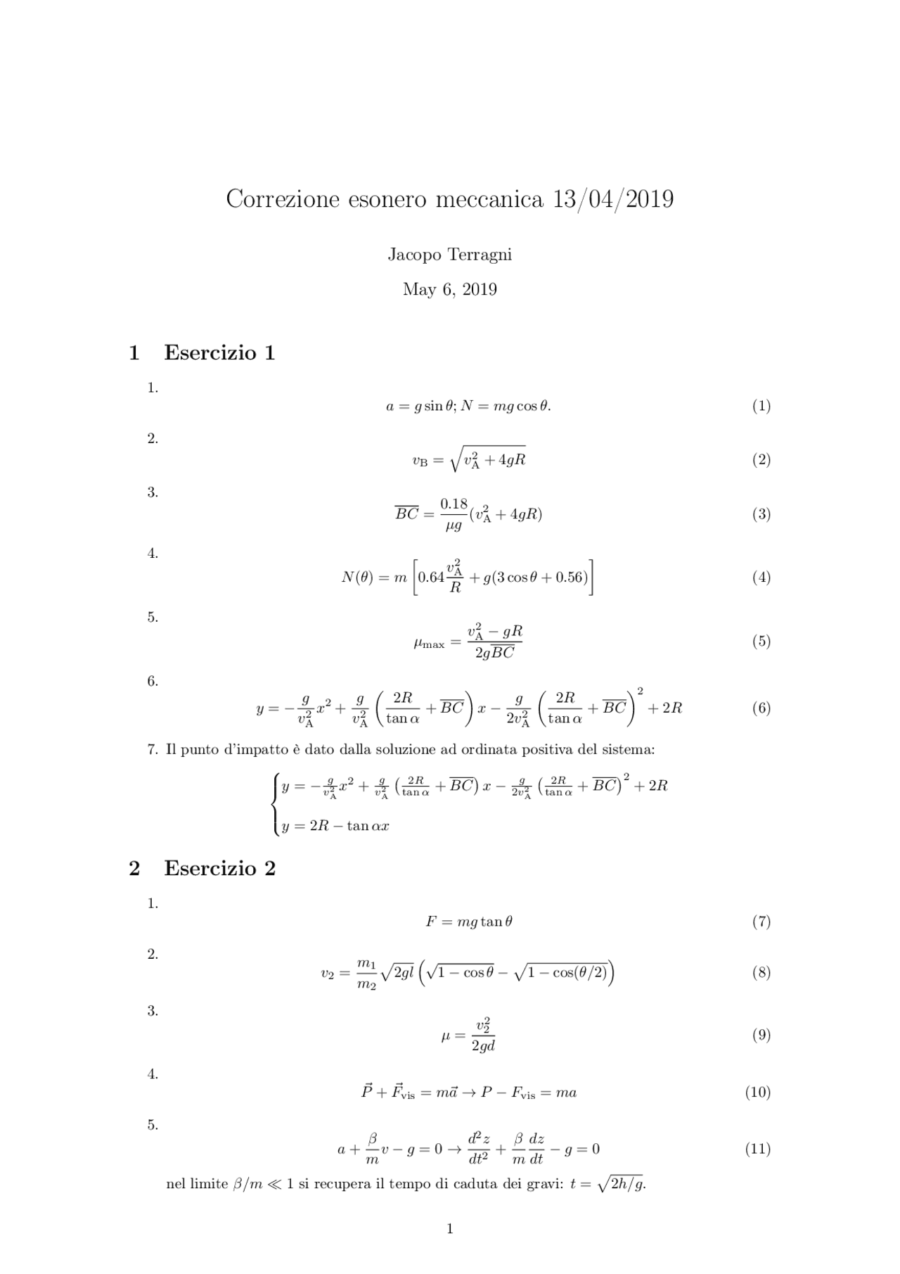 Prova Desame Fisica 1 Unitn Docsity