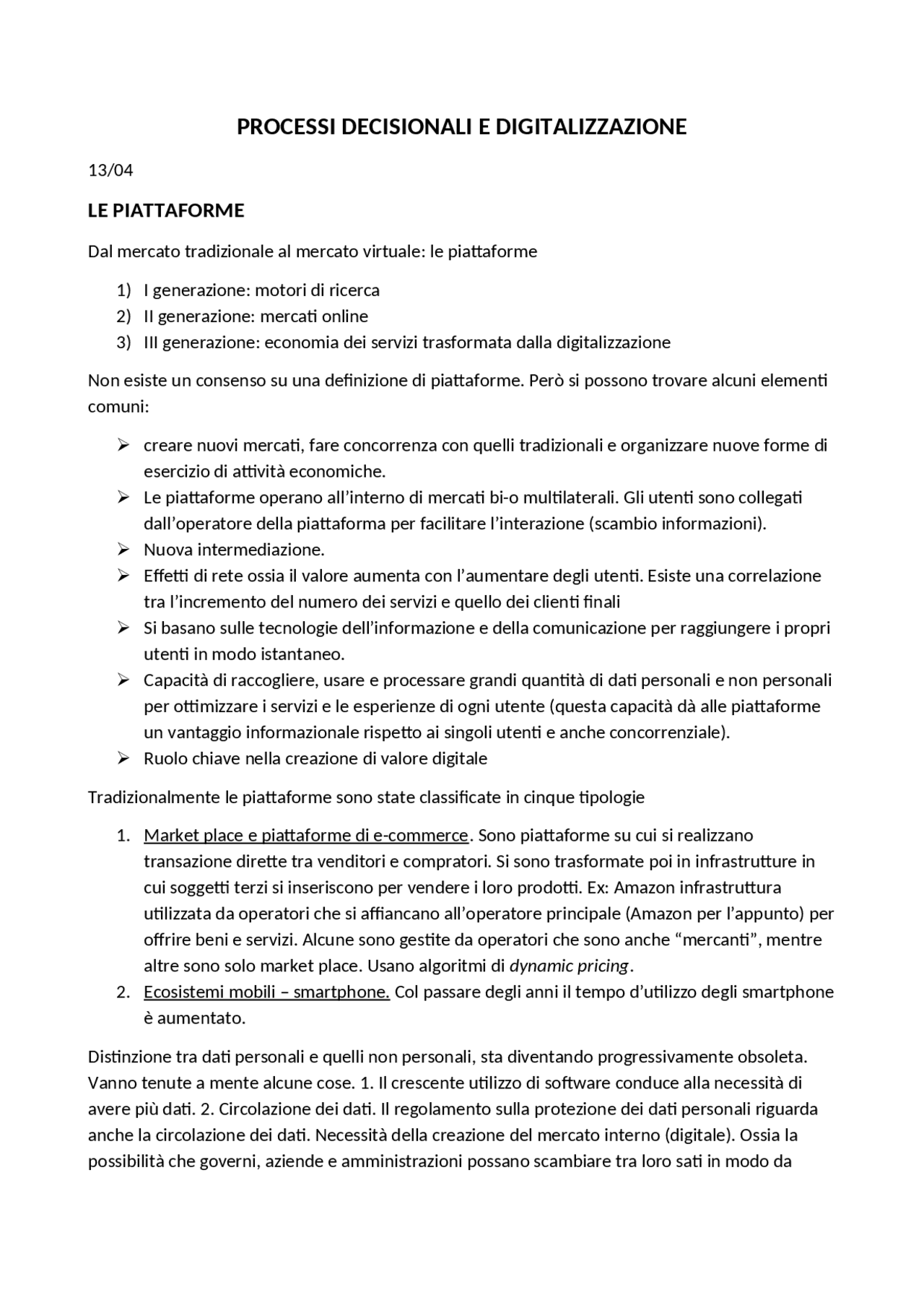 Processi Decisionali E Digitalizzazione Docsity