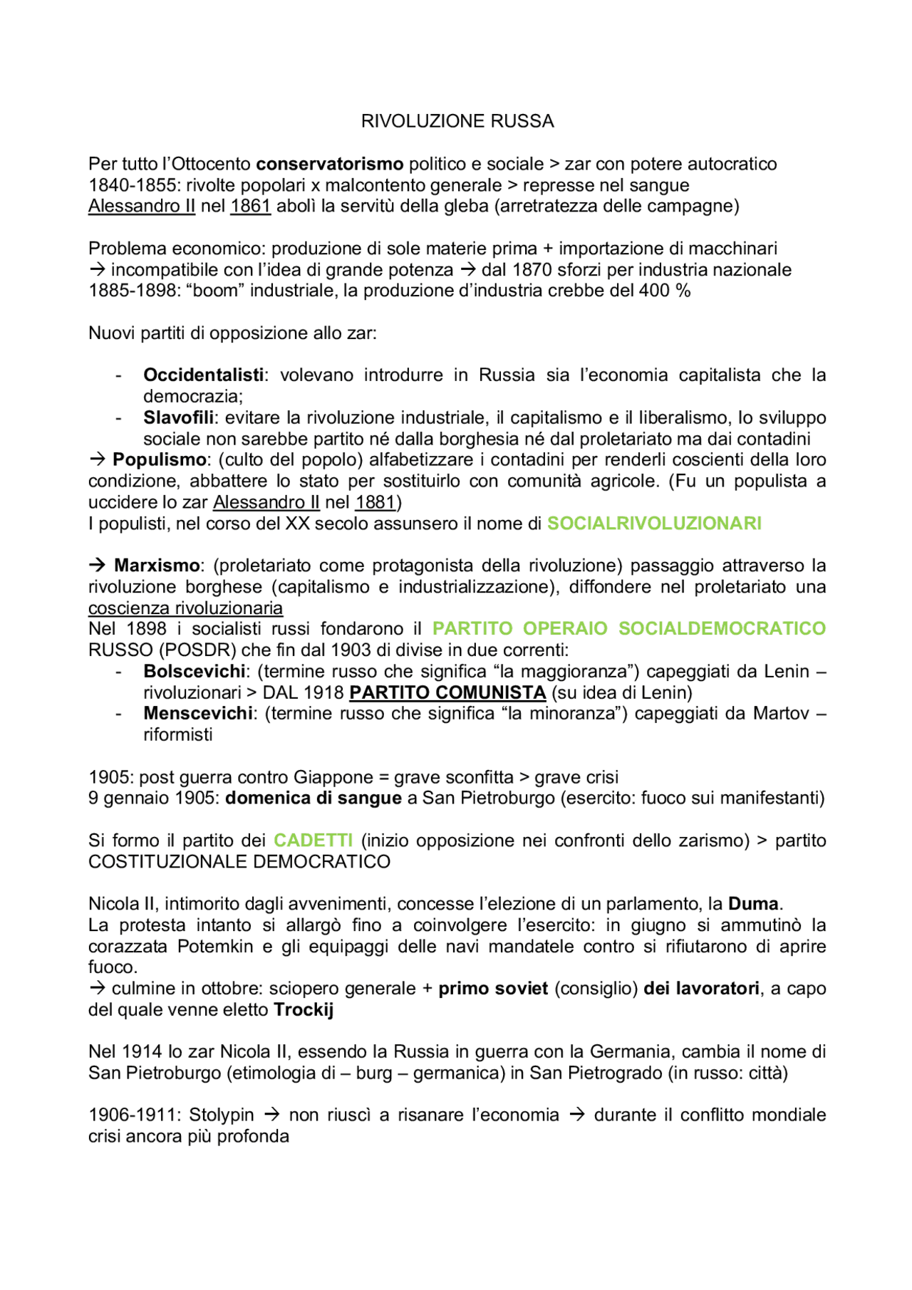 Storia Rivoluzione Russa Docsity