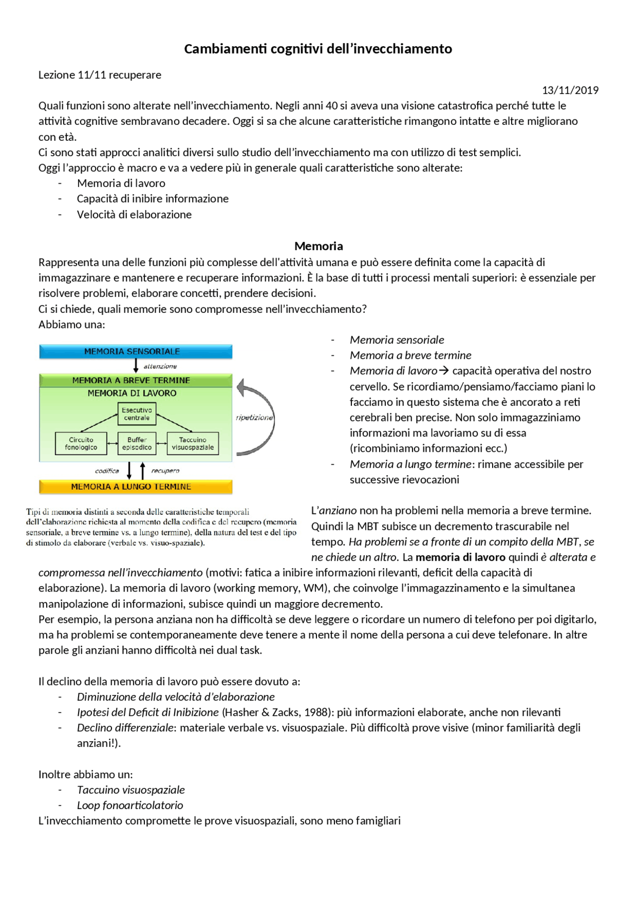 Appunti Cambiamenti Cognitivi Invecchiamento Docsity