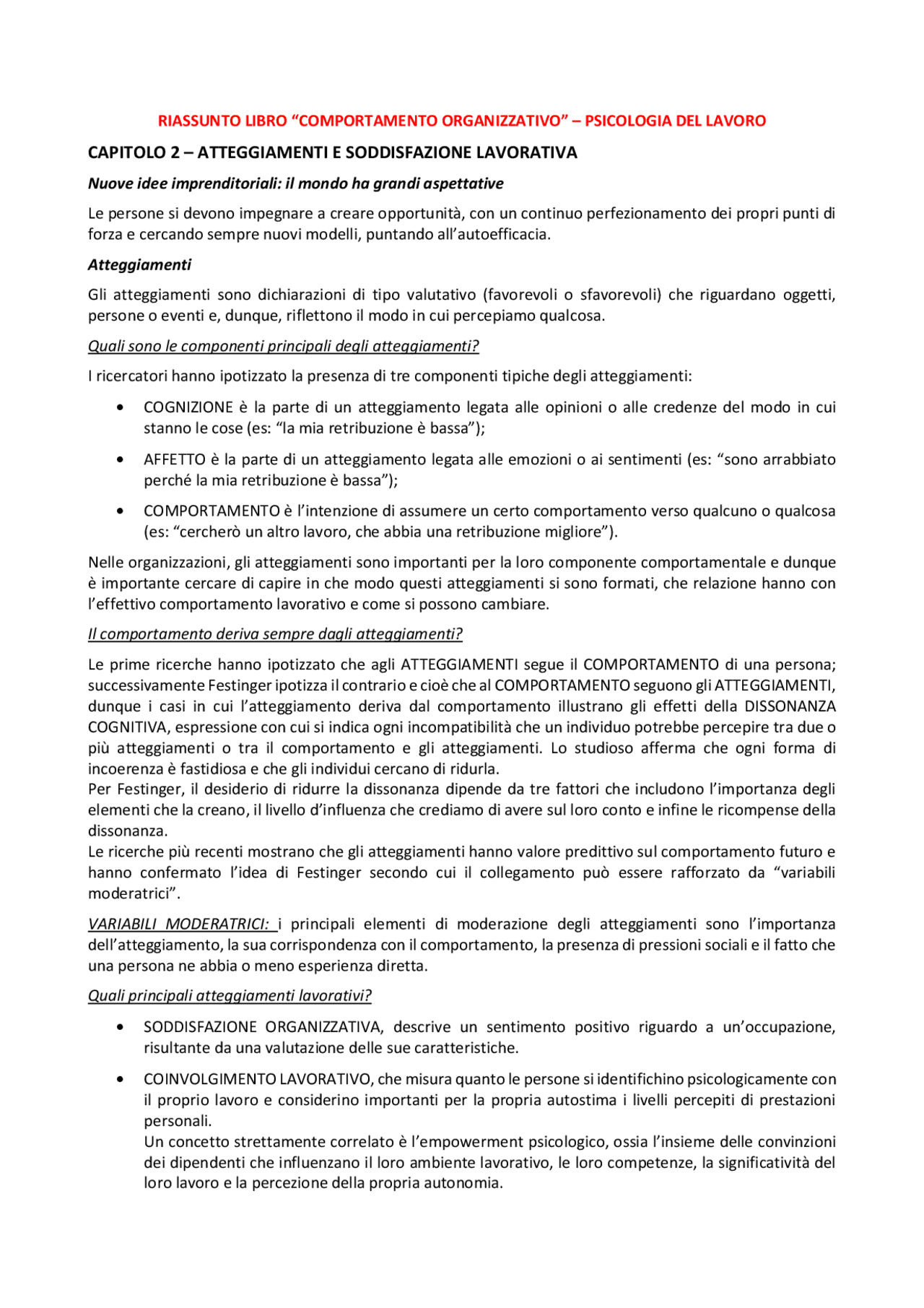 Riassunto Libro Comportamento Organizzativo” Cap 2 Docsity