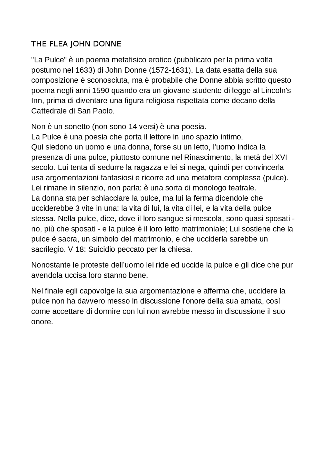 Riassunto The Flea Di John Donne Docsity