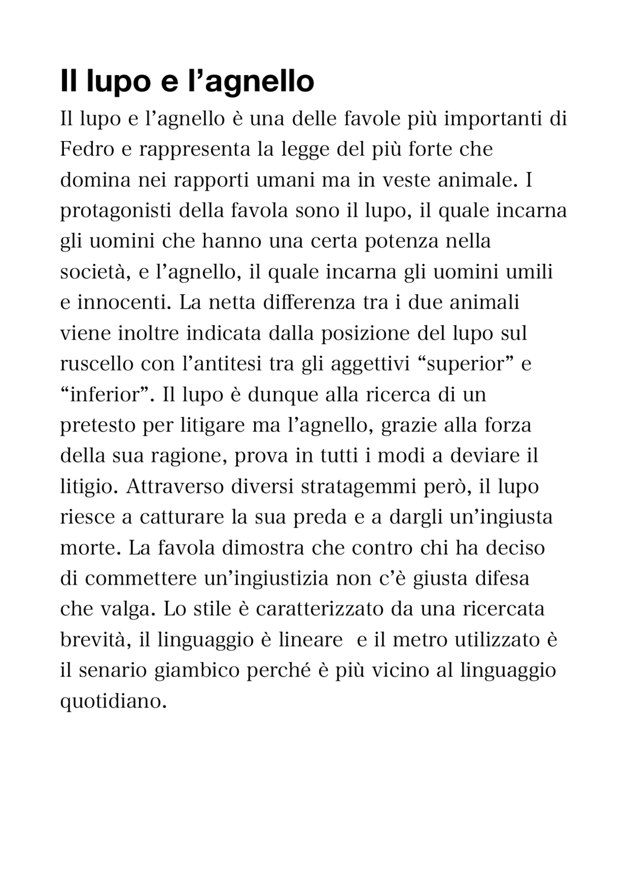 Favola Il Lupo E Lagnello Di Fedro Docsity