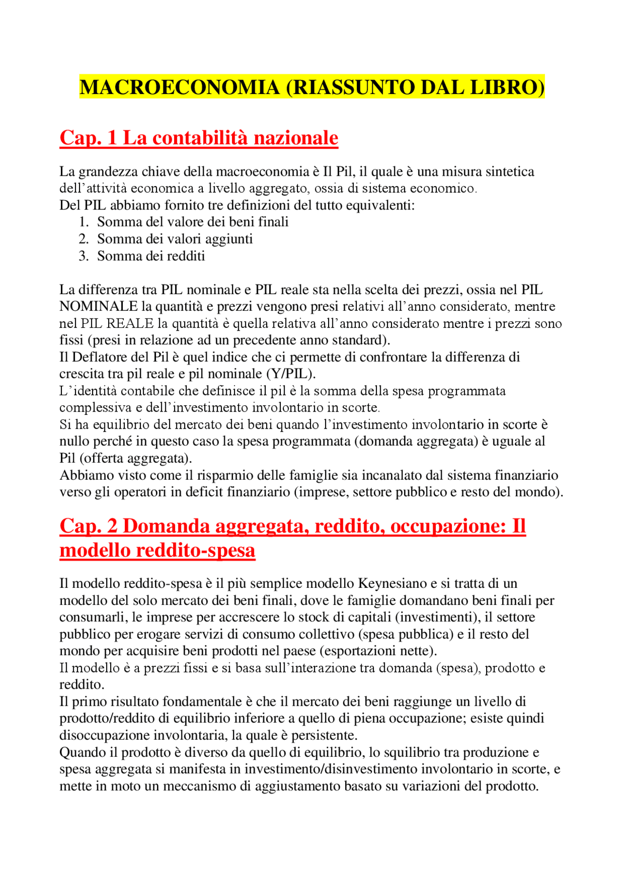 Macroeconomia Riassunto Docsity