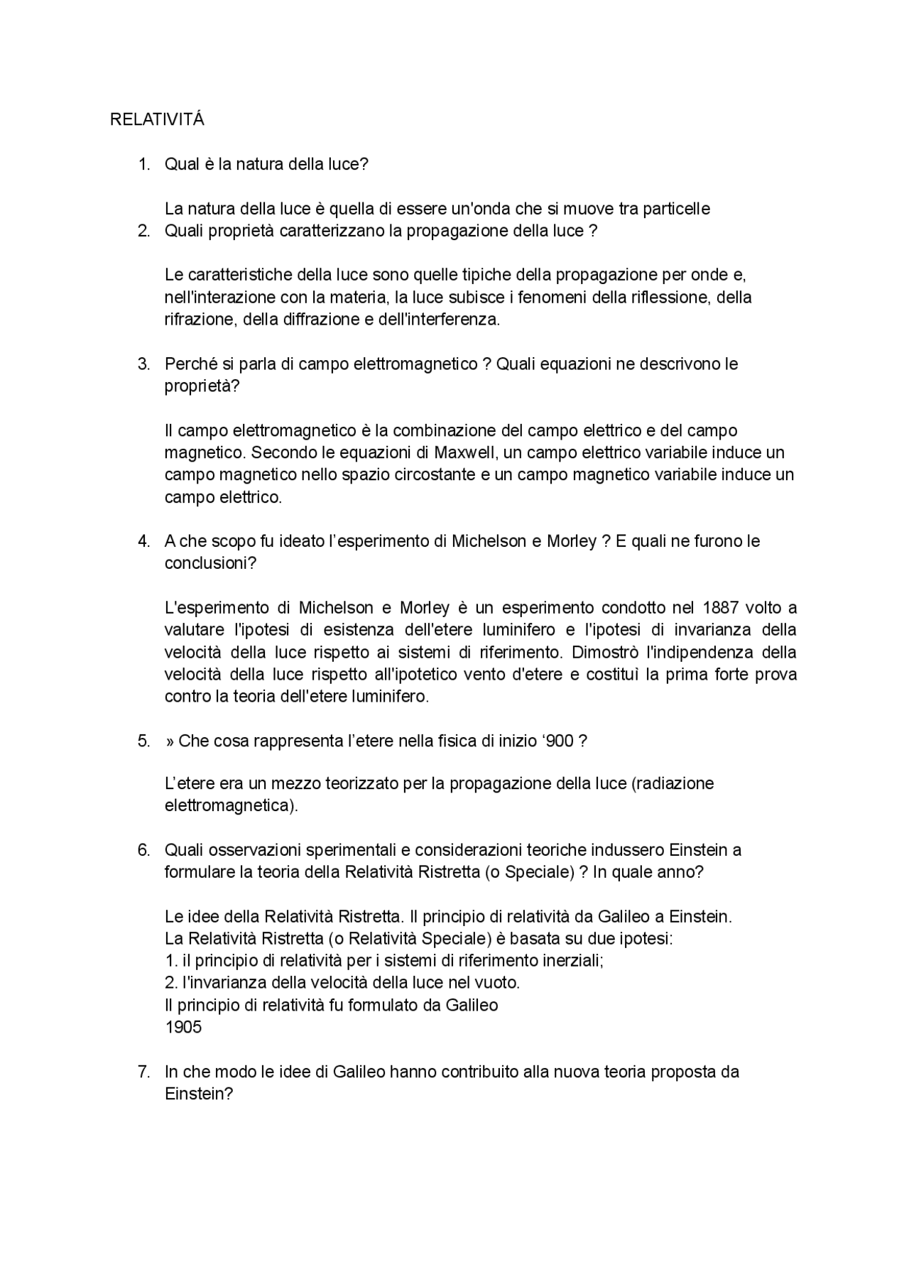 La Relatività Fisica Docsity