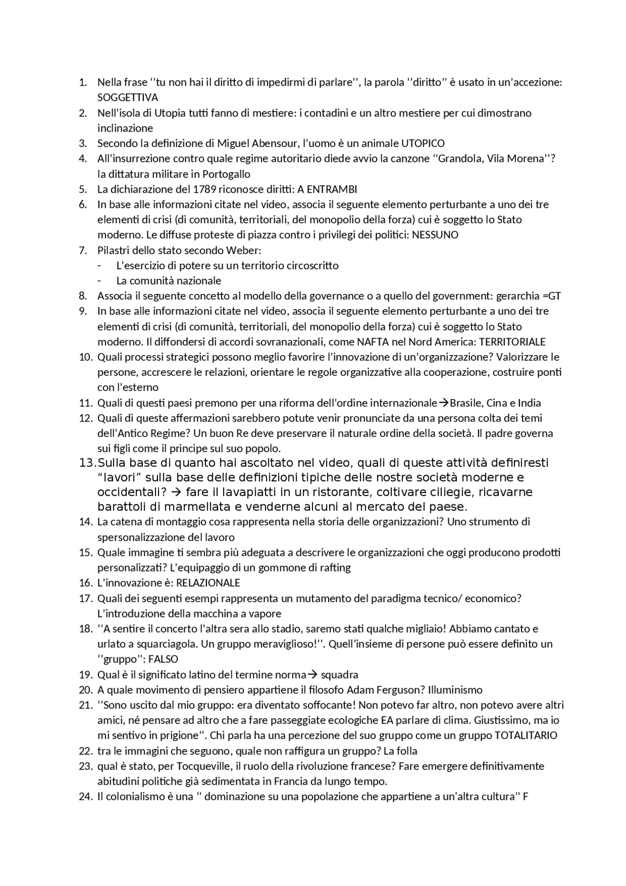 Domande Esame Lessico Delle Scienze Politiche Docsity