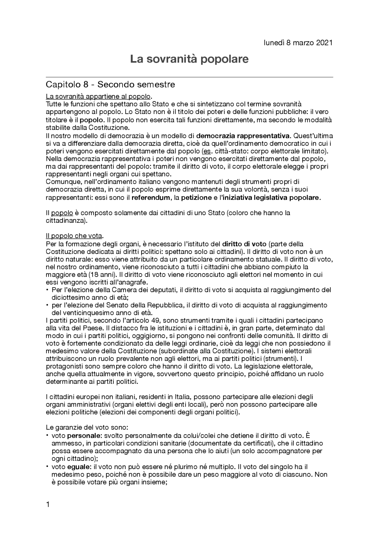La Sovranità Popolare Prof Marzona Docsity
