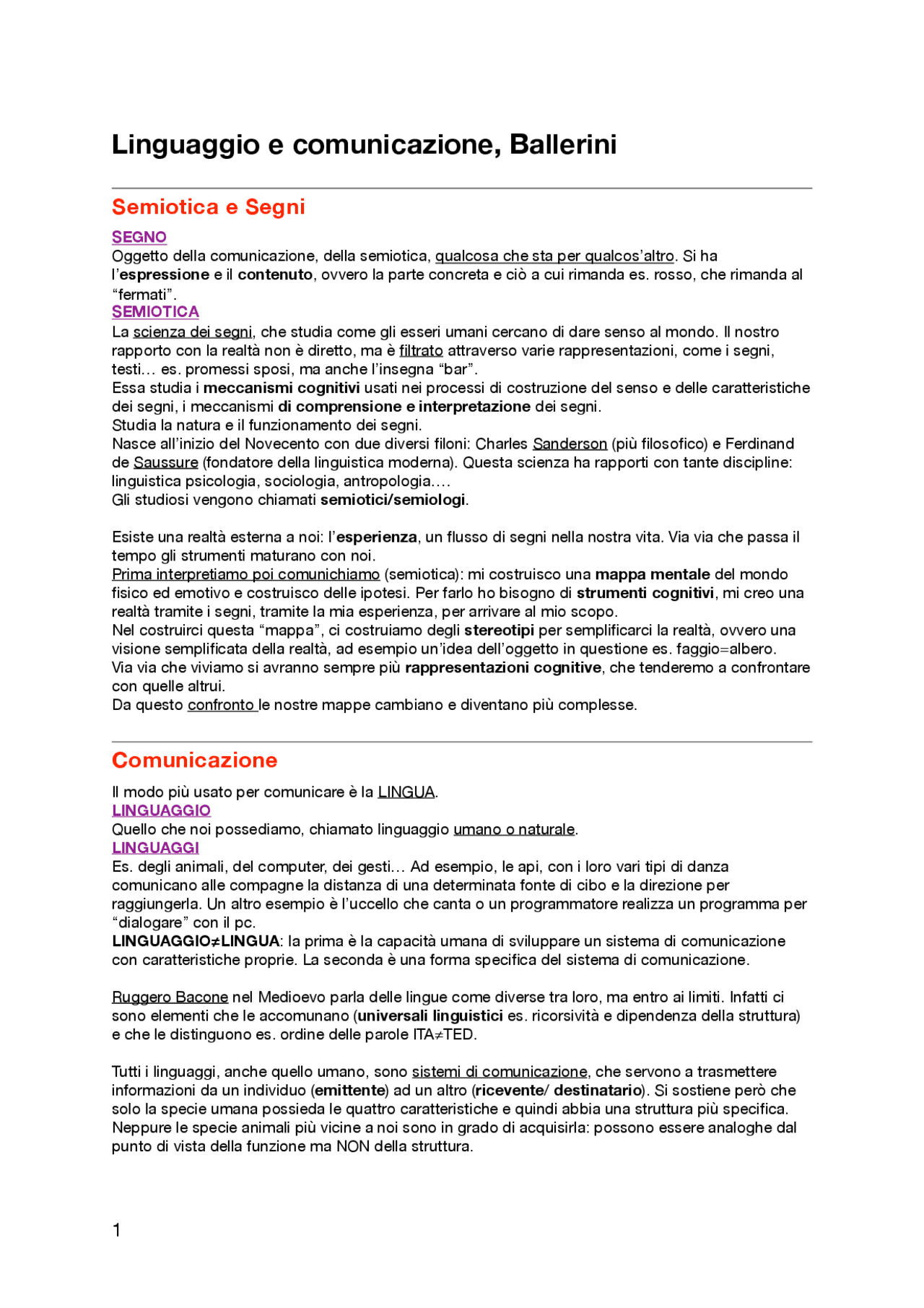 Linguaggio E Comunicazione Docsity