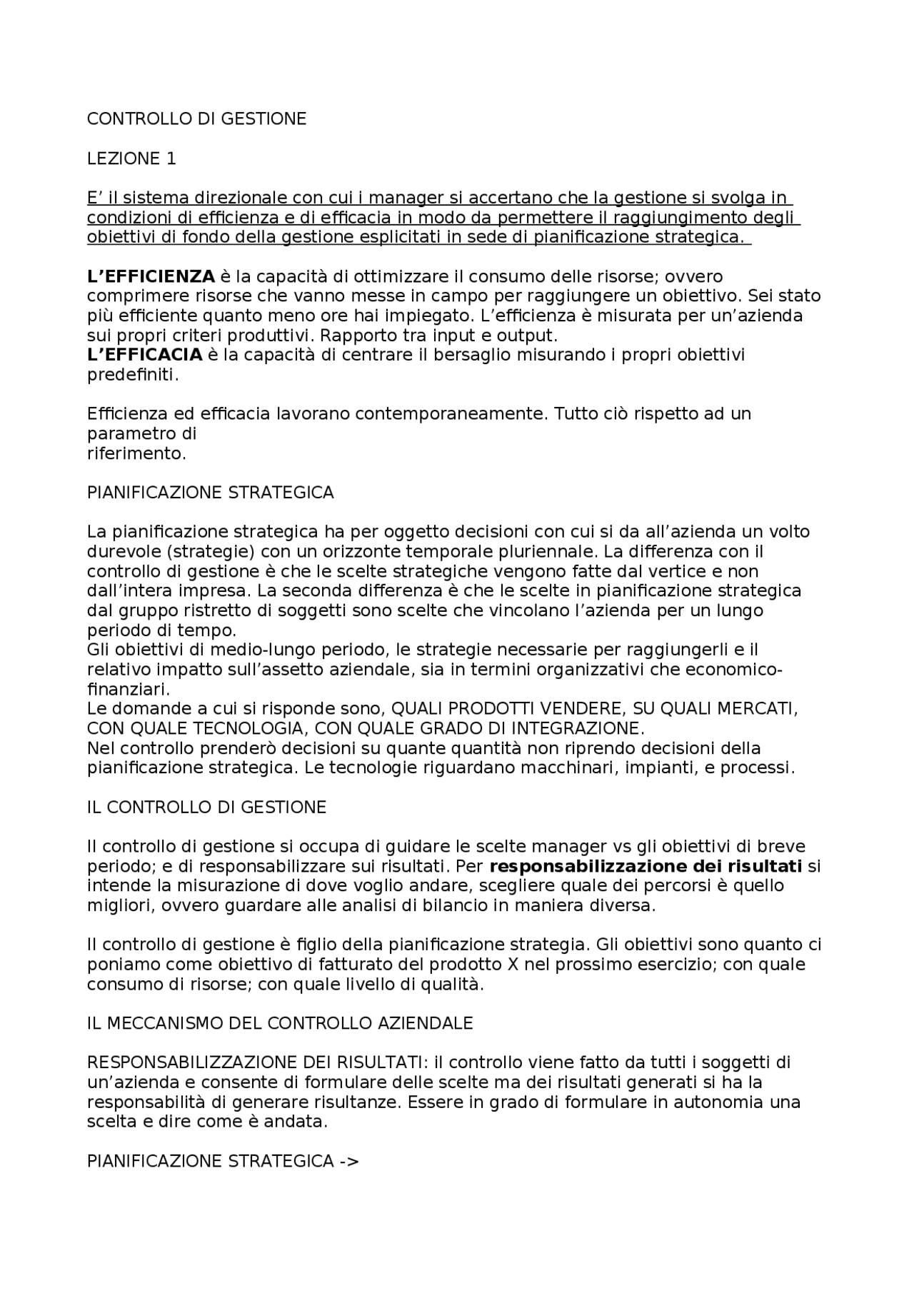 Controllo Di Gestione Appunti Integrali Docsity