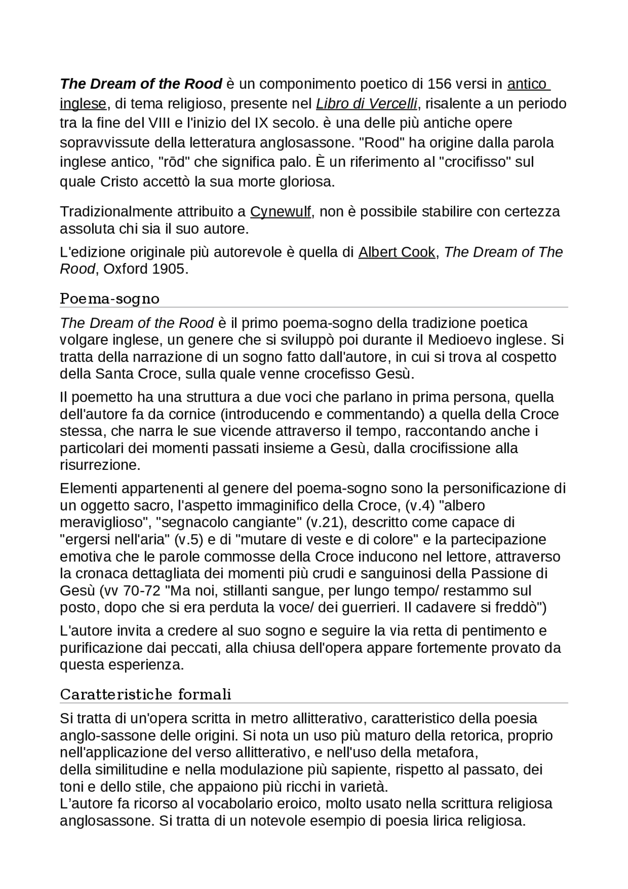Riassunto Opera The Dream Of The Rood Docsity