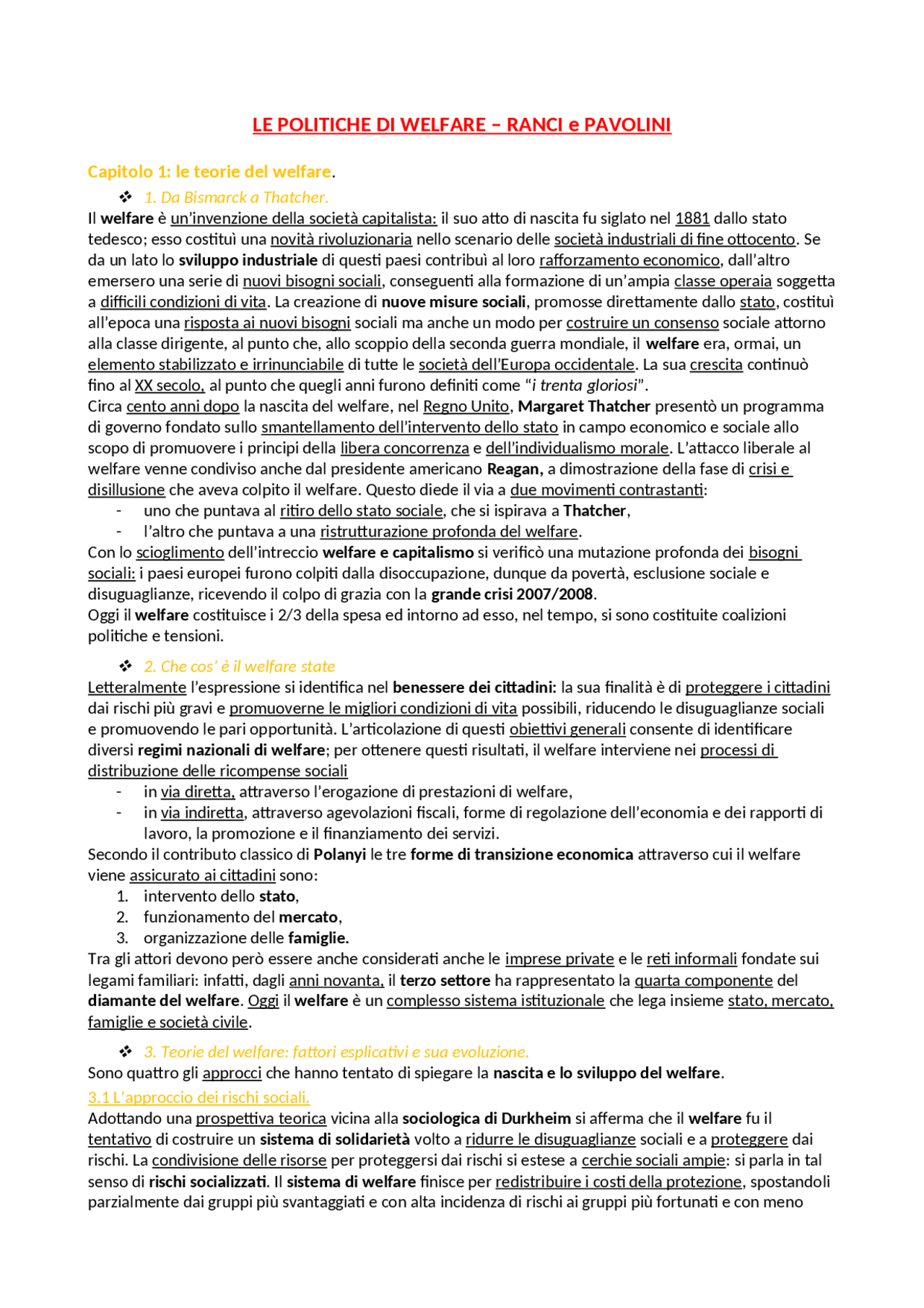 Le Politiche Di Welfare Ranci E Pavolini Docsity