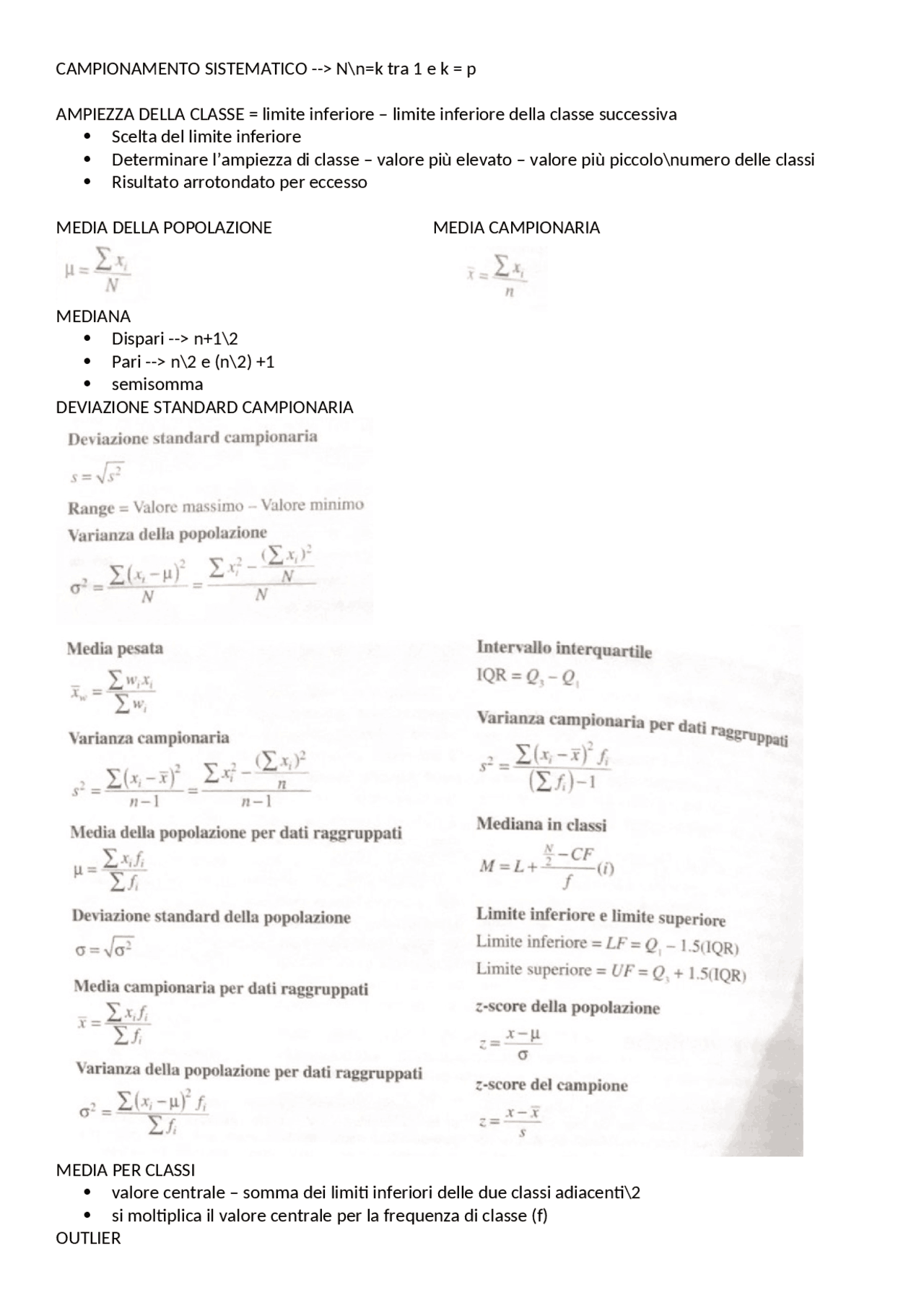 Formule Essenziali Di Statistica Docsity