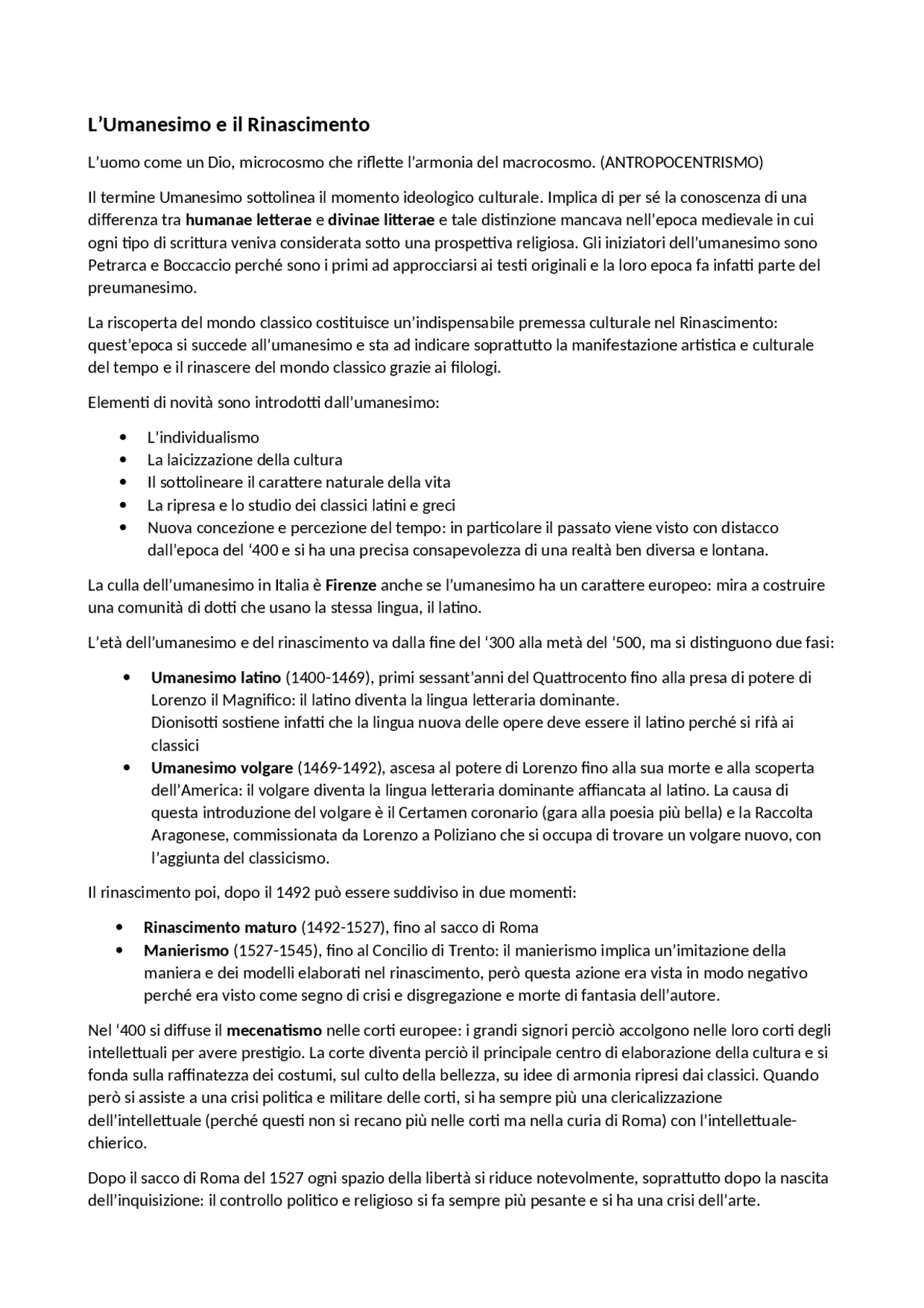 Lumanesimo E Il Rinascimento Riassunto Luperini Docsity