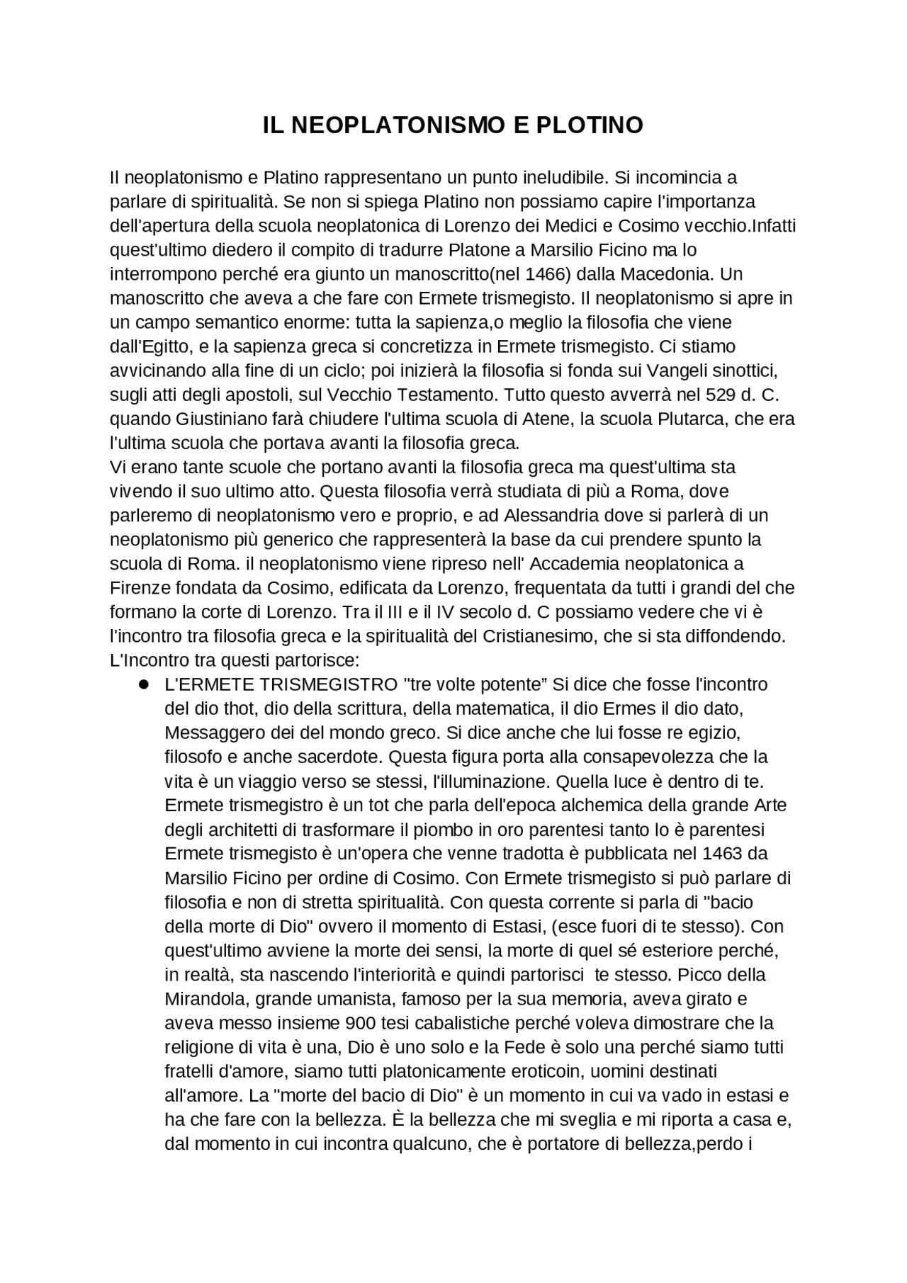 Neoplatonismo e Plotino - Docsity