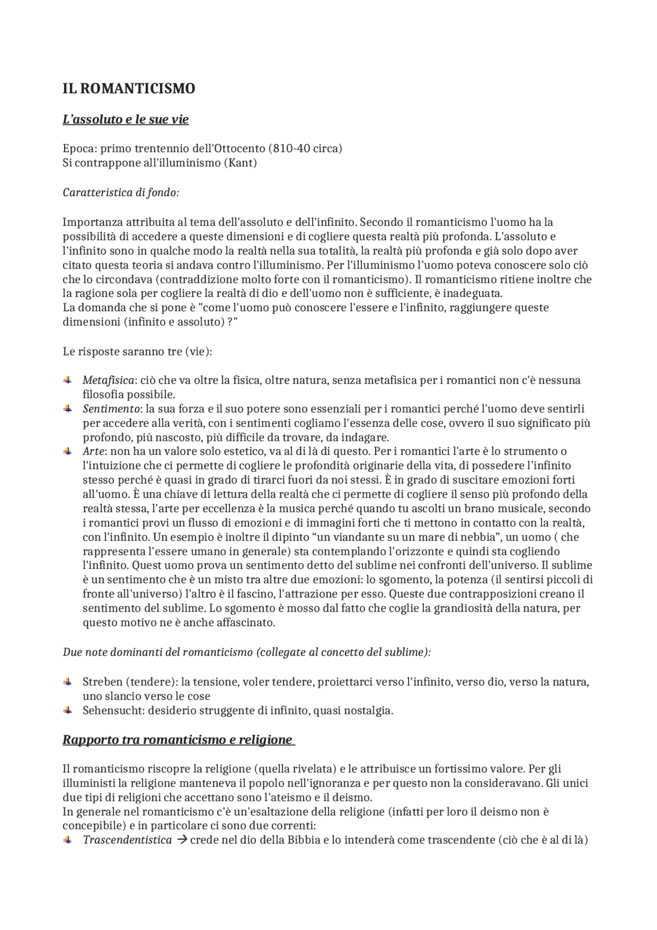 Appunti Sul Romanticismo Docsity