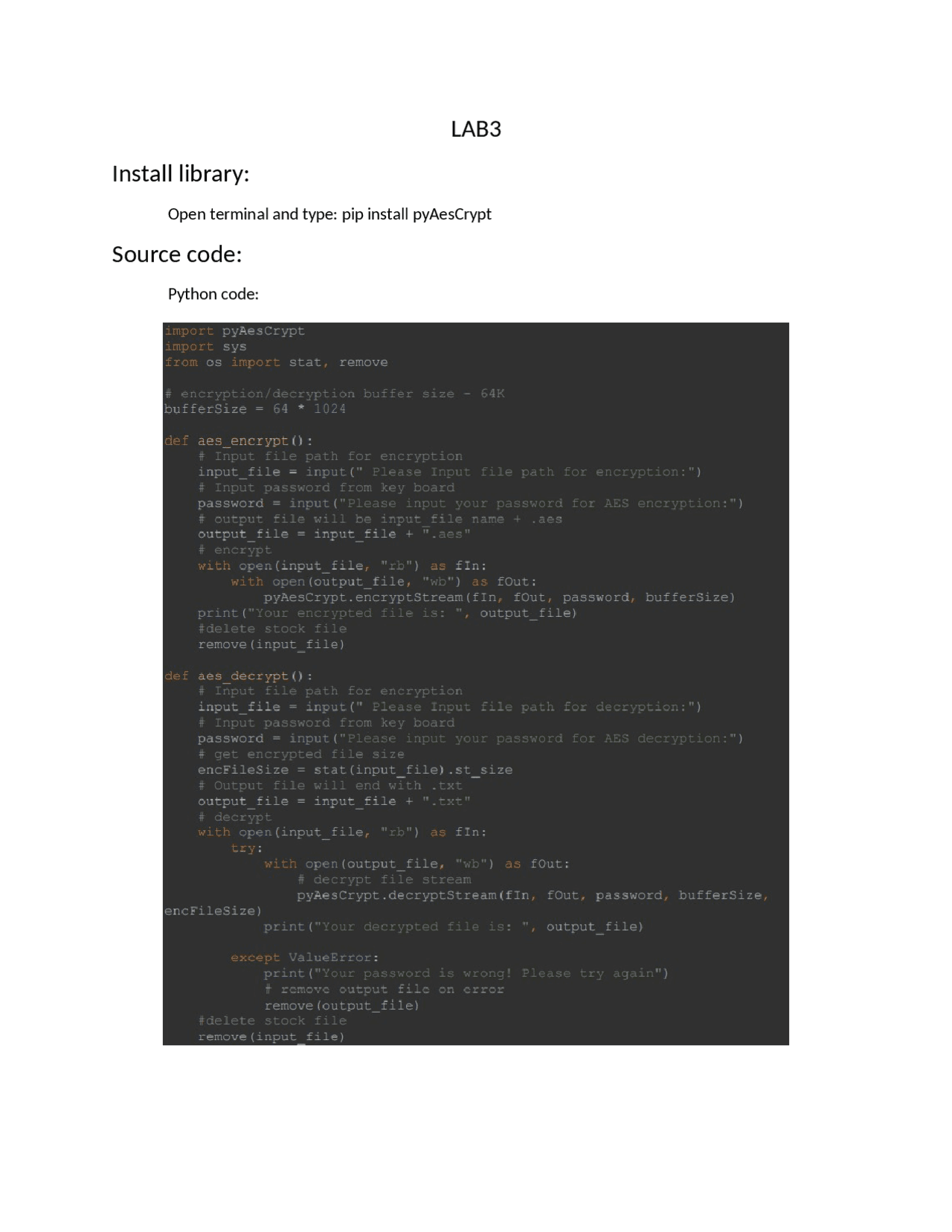 Lab 3 install pyAesCrypt | Lab Reports Computer Science | Docsity