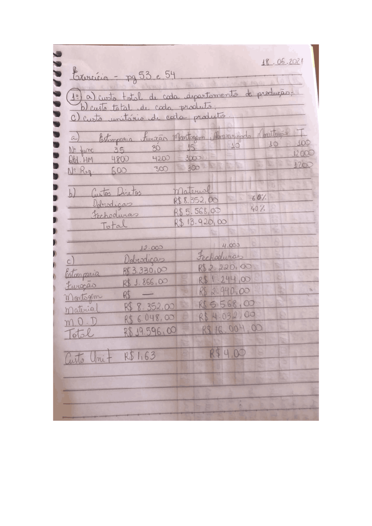 Contabilidade De Custos Exercícios Contabilidade De Custos Docsity