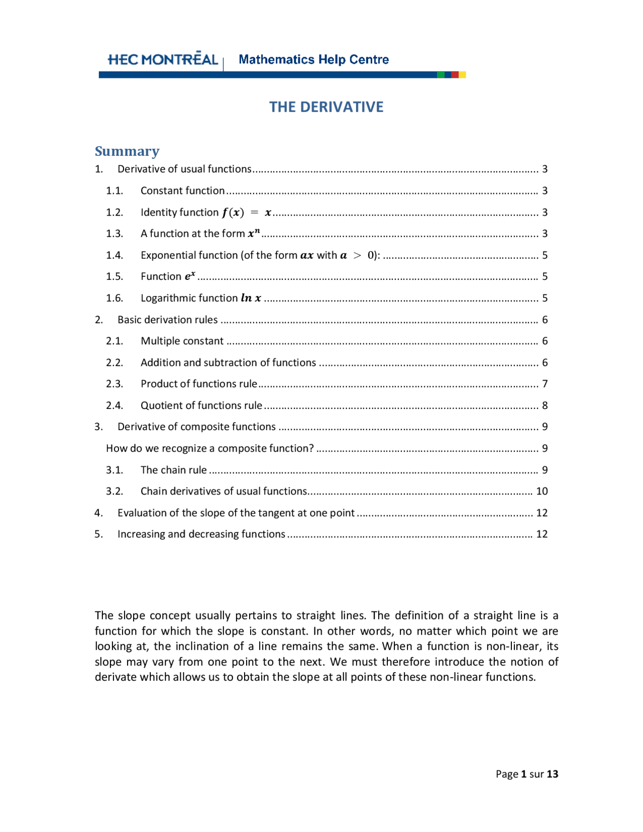 The Derivative And Solved Examples Docsity