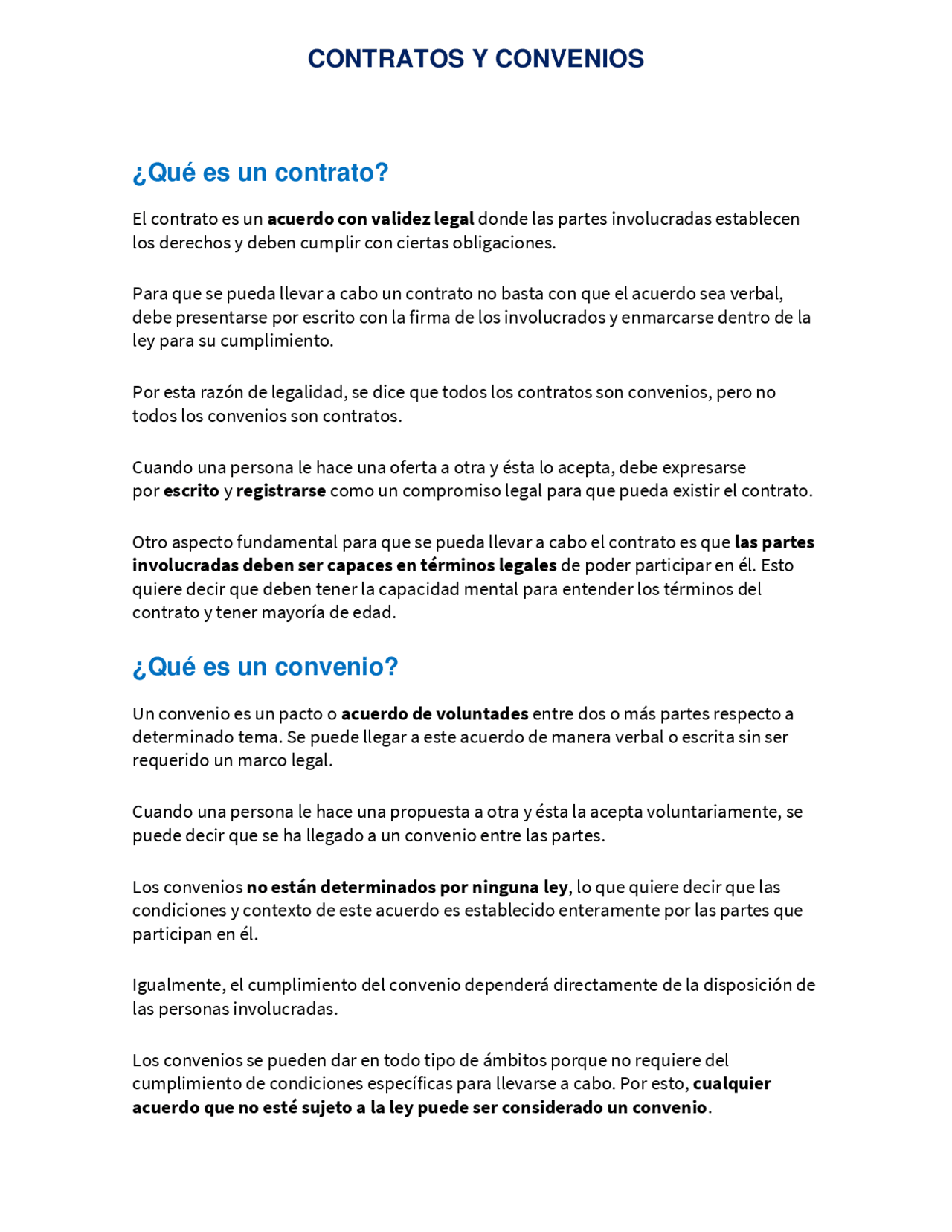 CONTRATOS Y CONVENIOS ¿Qué es un contrato ¿Qué es un conv - Docsity