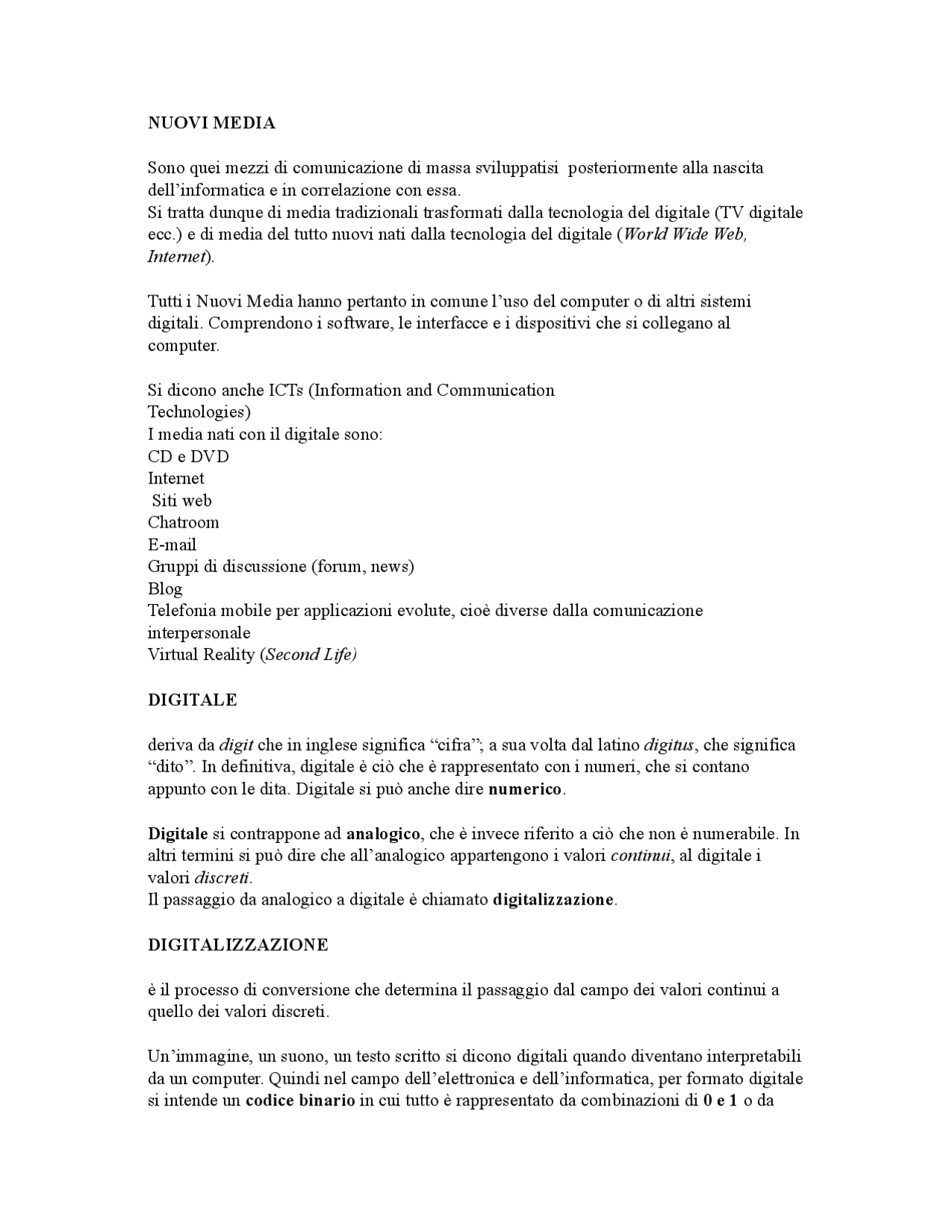 Introduzione Ai Nuovi Media Docsity